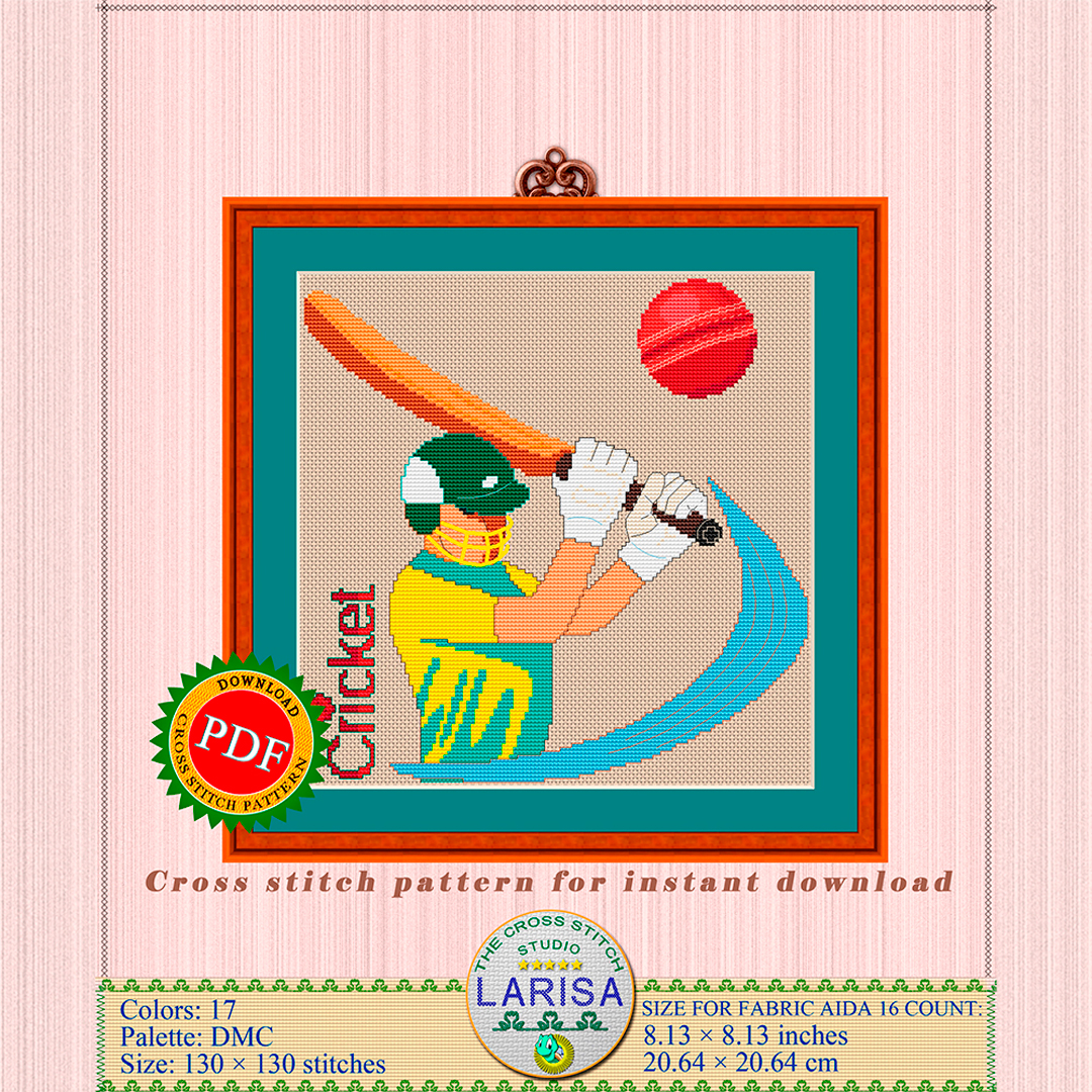 Cricket Cross Stitch Pattern | Cricketer - Inspire Uplift