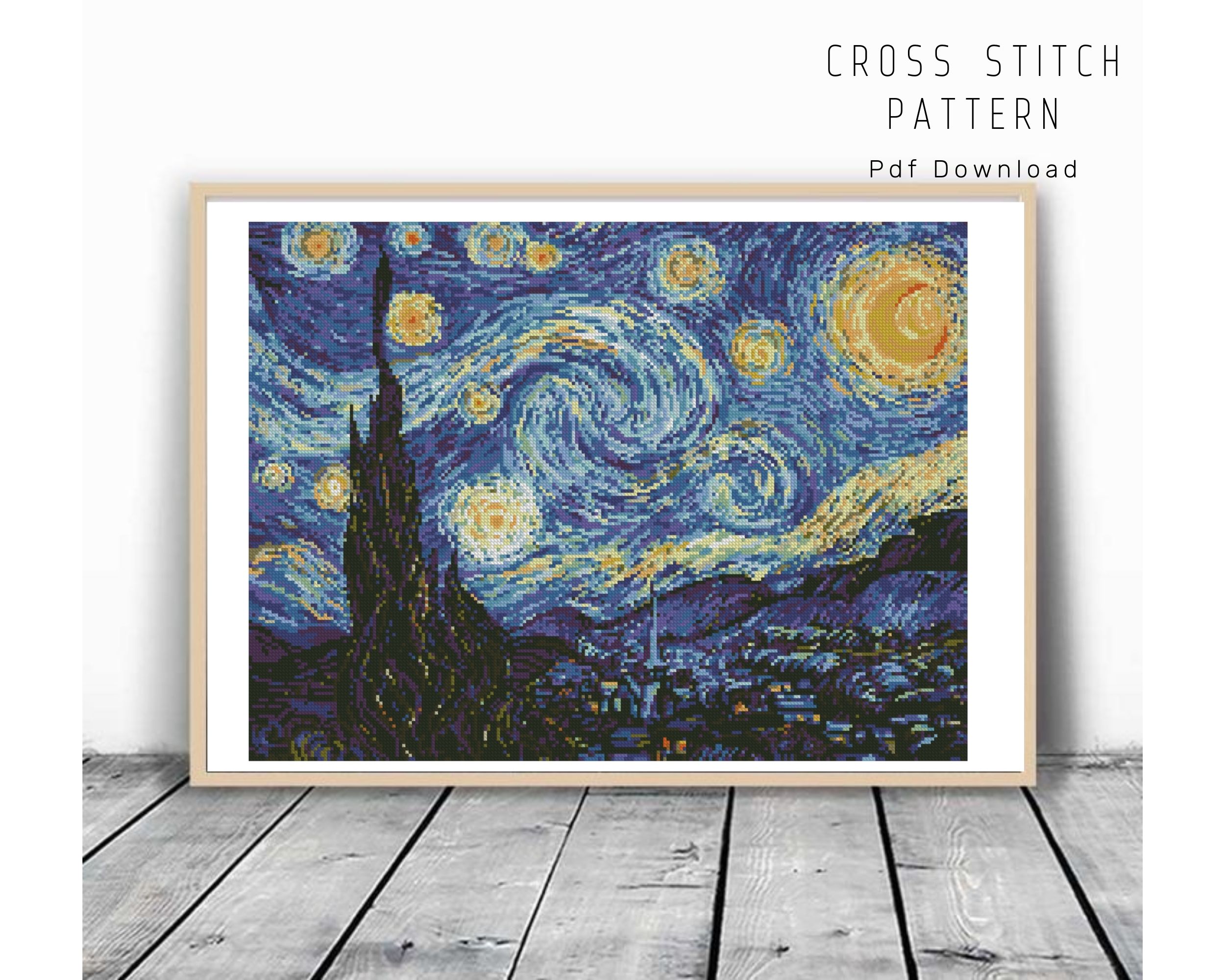 Van Gogh Starry Night cross stitch PDF pattern, Famous artis - Inspire ...