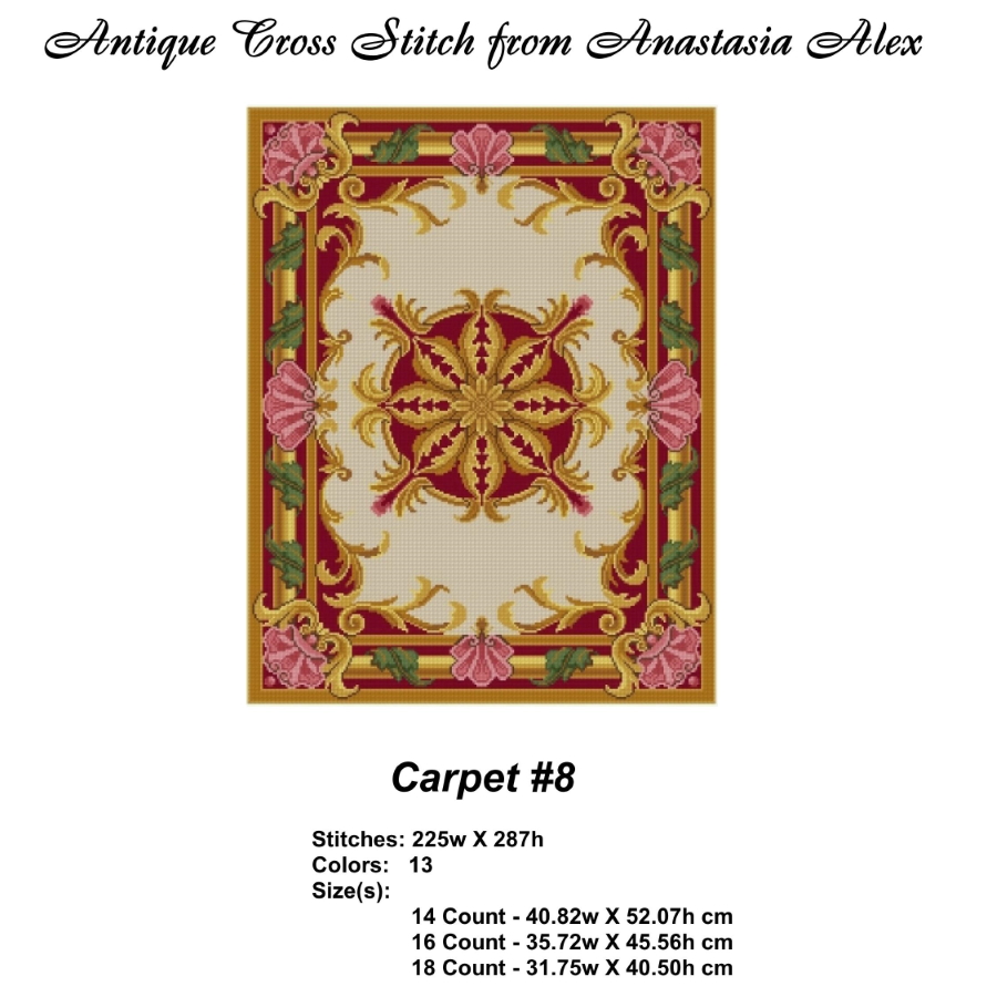 Carpet 8 Antique Needlepoint Rug Cross Stitch Pattern PDF - Inspire Uplift