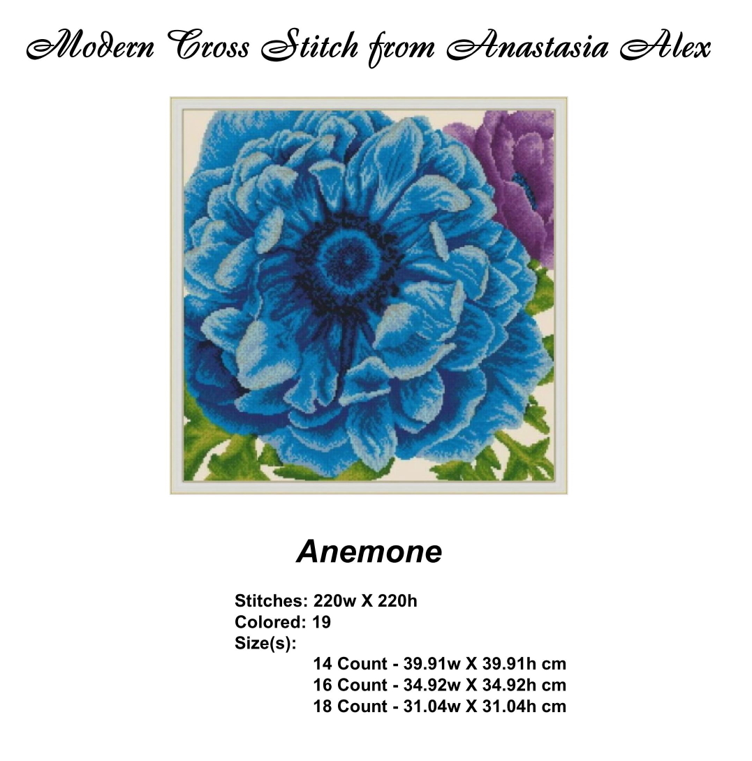 Anemone Cross Stitch Pattern PDF Modern Beautiful Pillow Flo - Inspire ...