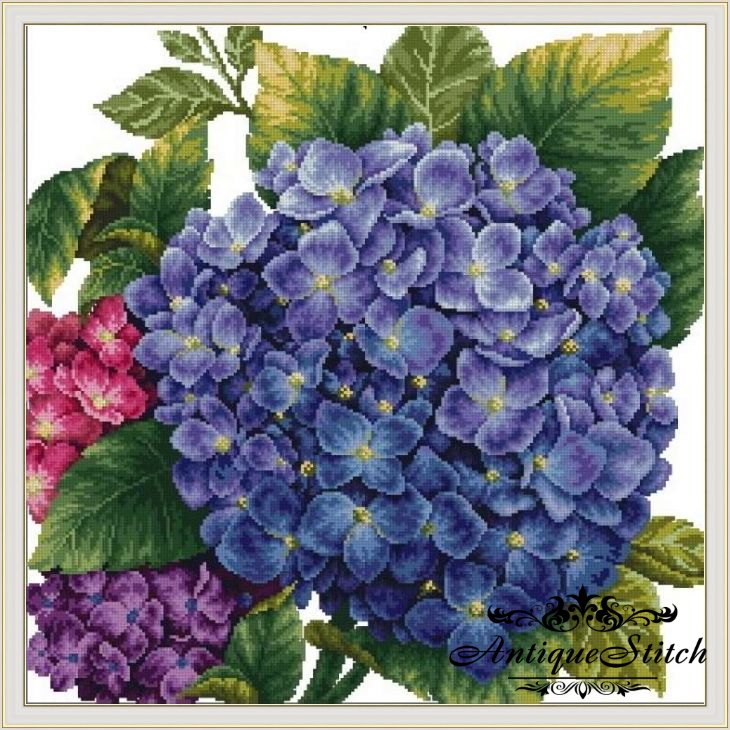 Hydrangea Cross Stitch Pattern PDF Modern Beautiful Pillow F | Inspire ...