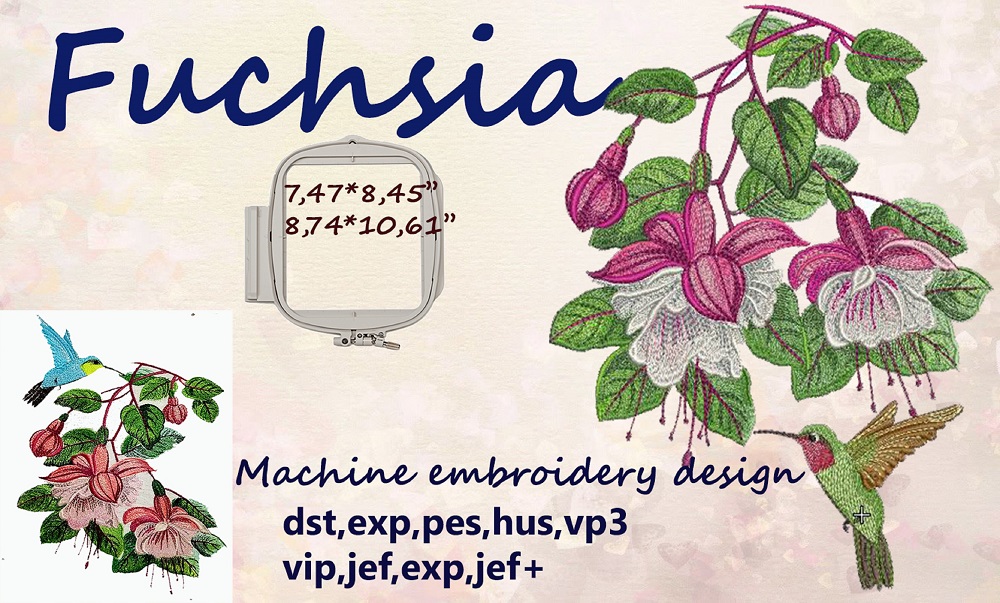 Machine Embroidery Design Fuchsia 10x12 DIGITAL EMBROIDERY - Inspire Uplift