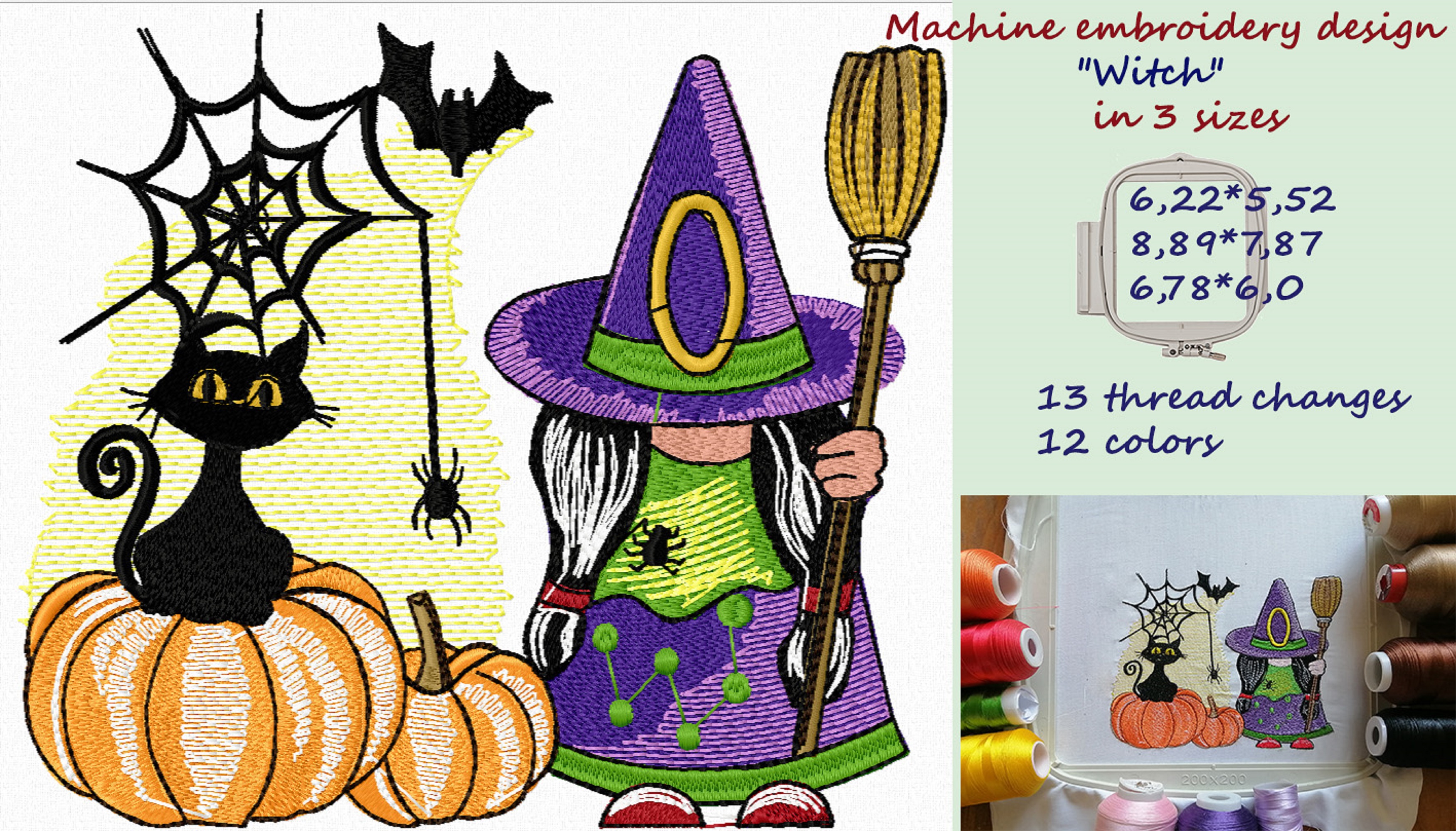 Machine Embroidery Design Witch 3 Sizes DIGITAL EMBROIDERY | Inspire Uplift