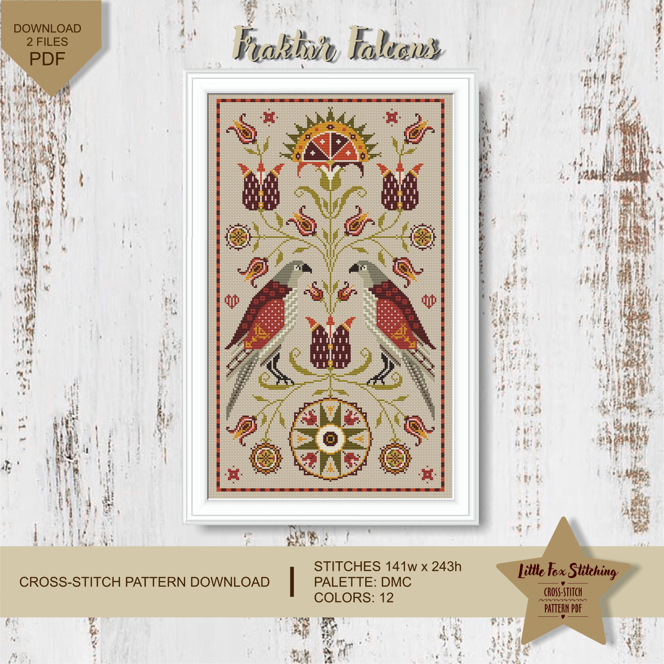 Fraktur Falcons Cross Stitch Pattern - Inspire Uplift