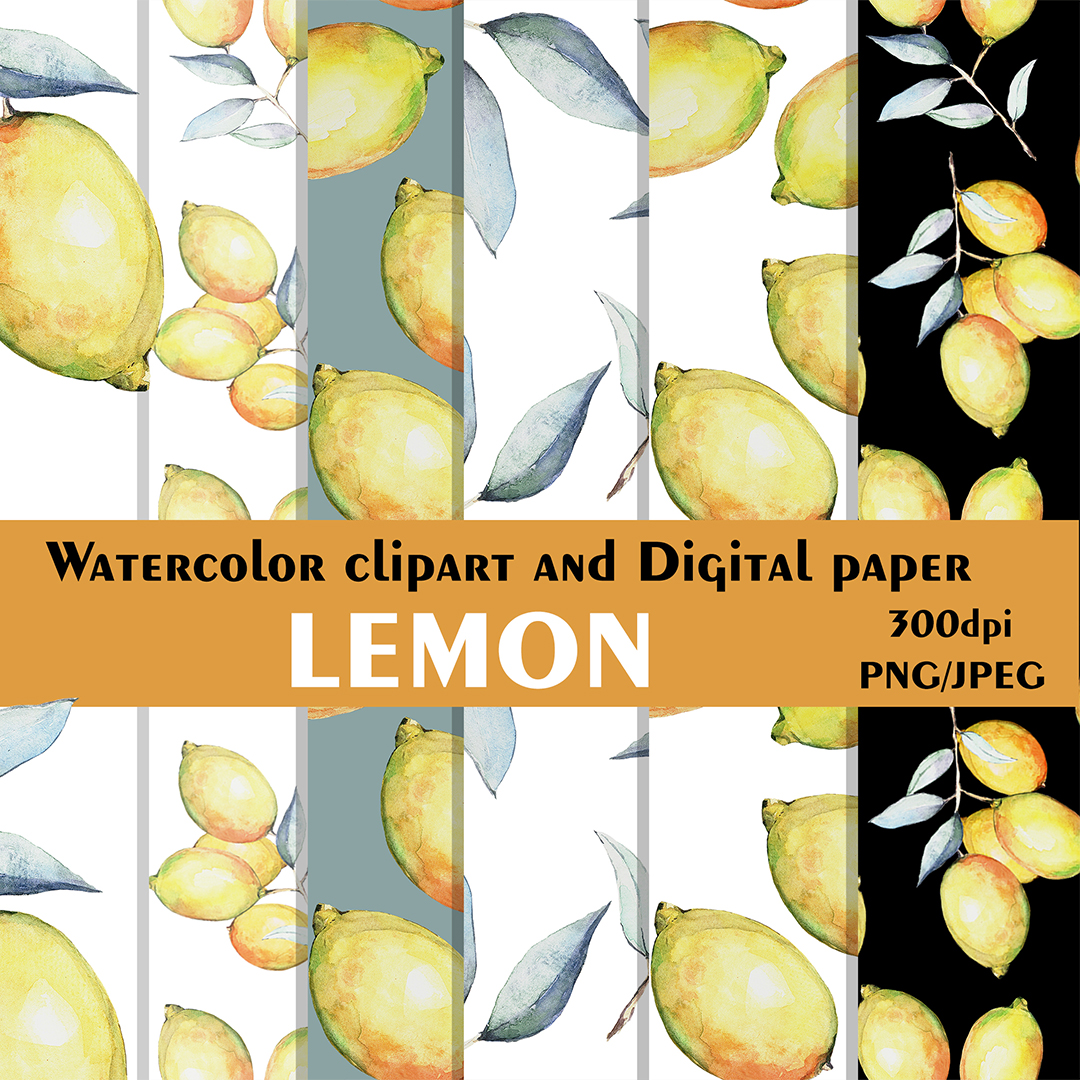 Watercolor lemon digital paper JPEG for scrapbooking | Inspire Uplift