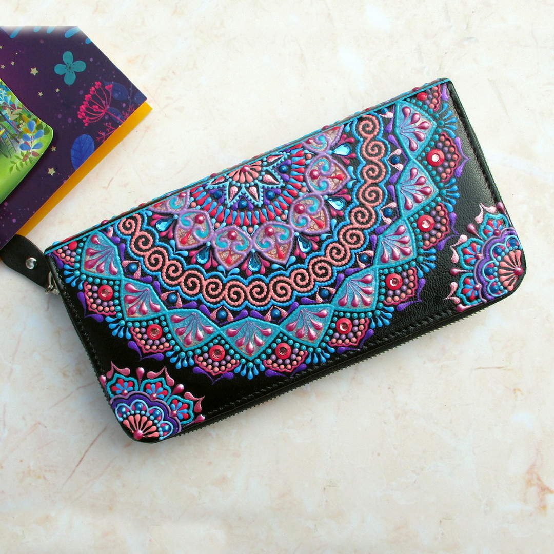 Womens wallet, Painted wallet, Wallet mandala, Boho wallet, - Inspire ...