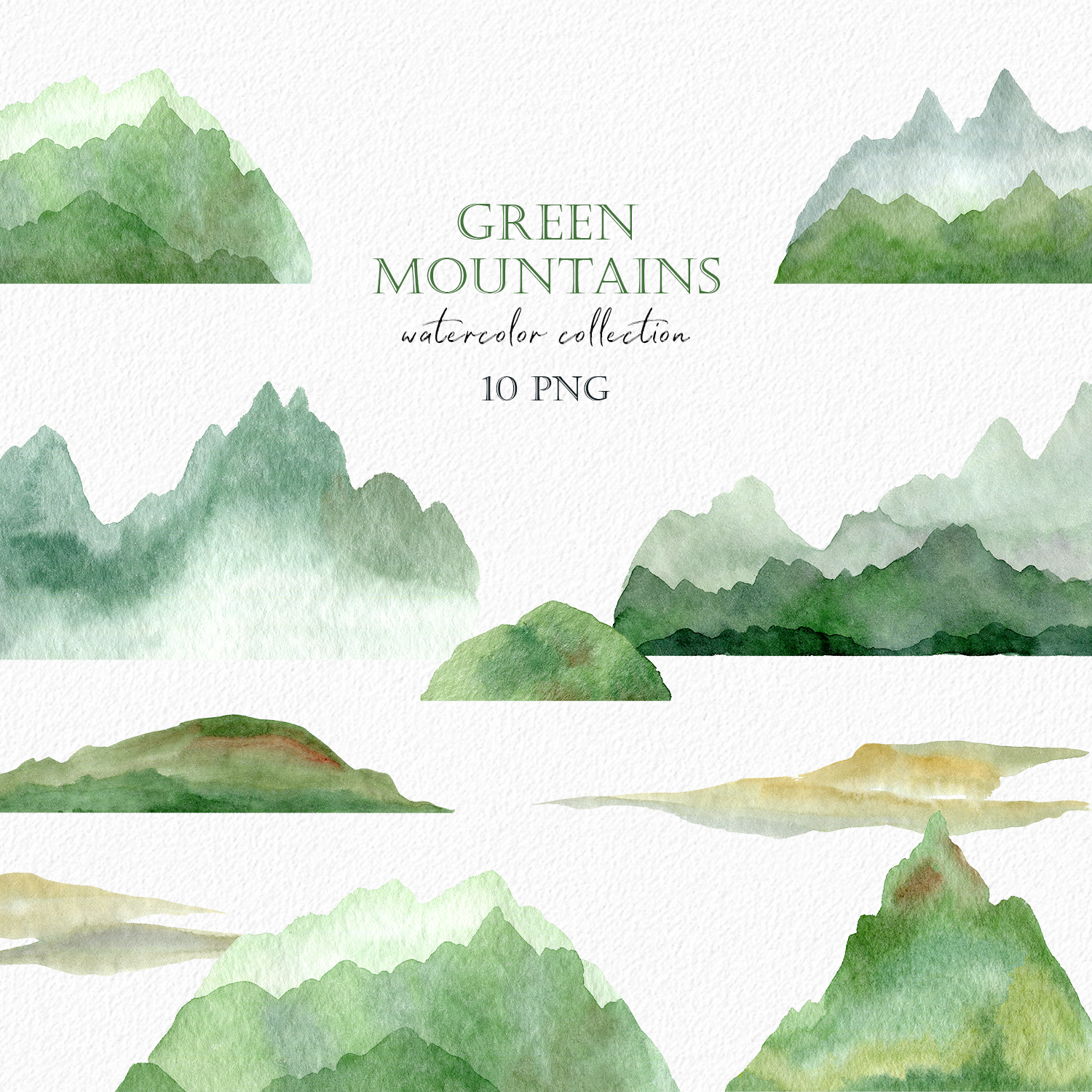 Watercolor Green Mountains clipart, Summer tropical landscap - Inspire ...