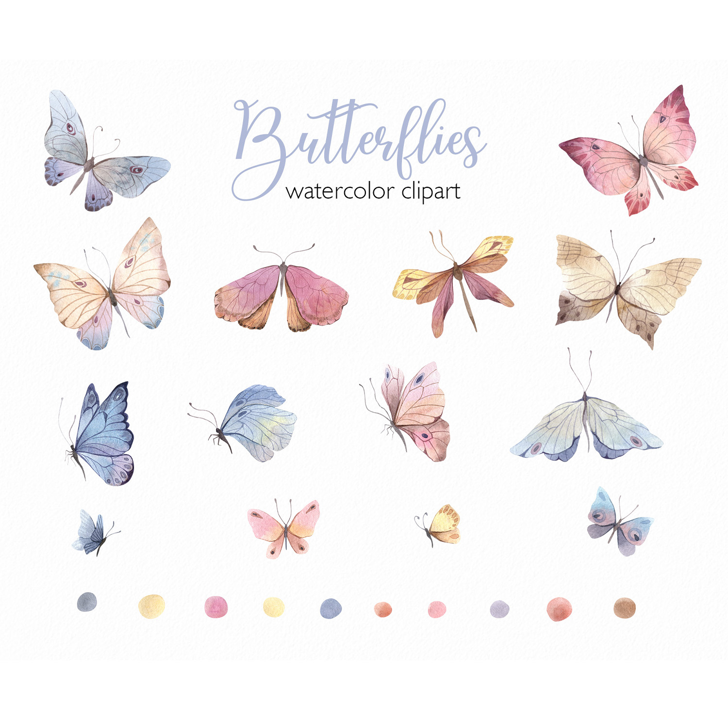 Watercolor Pastel Butterflies and Moths clipart, Delicate pa - Inspire ...