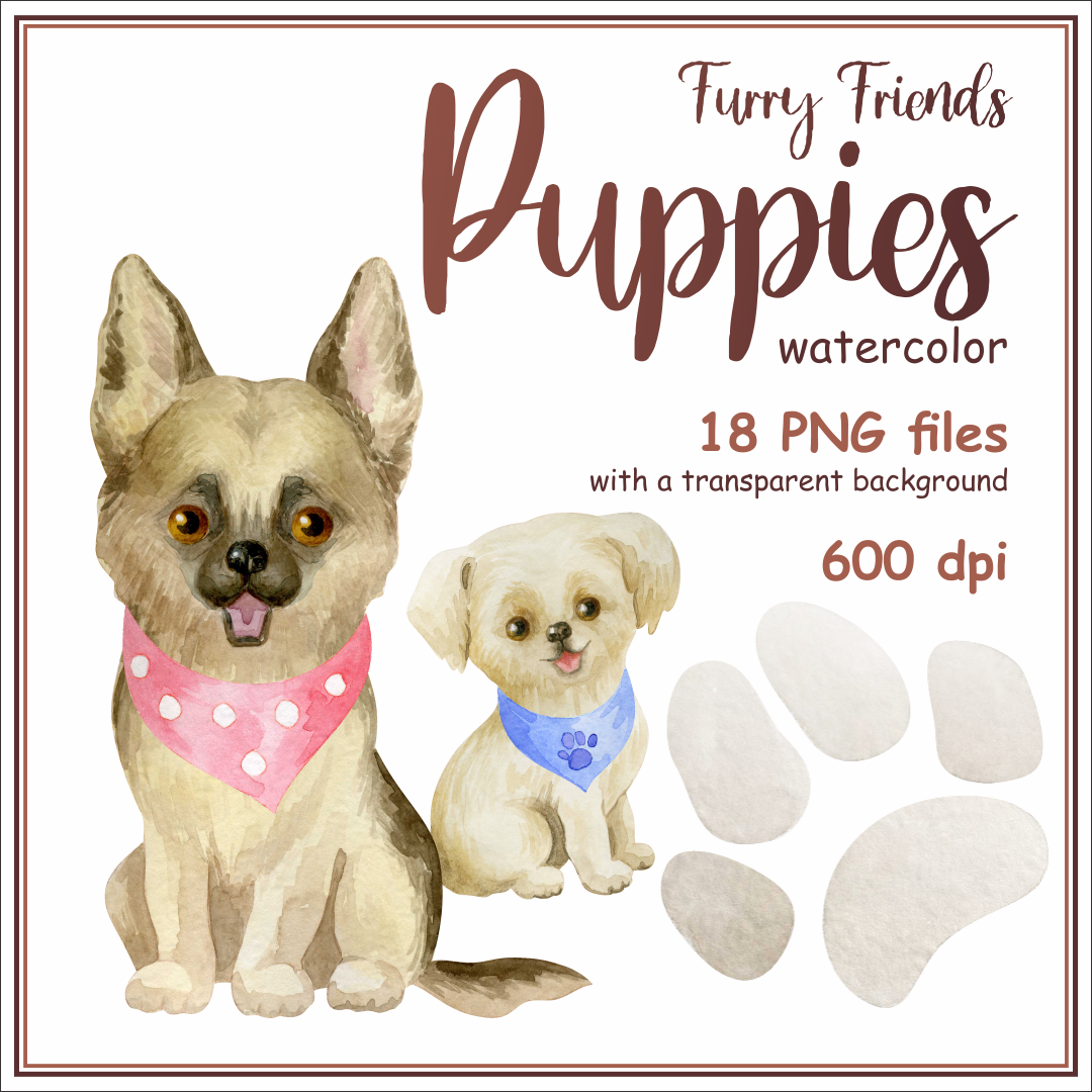 Cute Puppies Illustrations | Watercolor Dog Clipart - Inspire Uplift