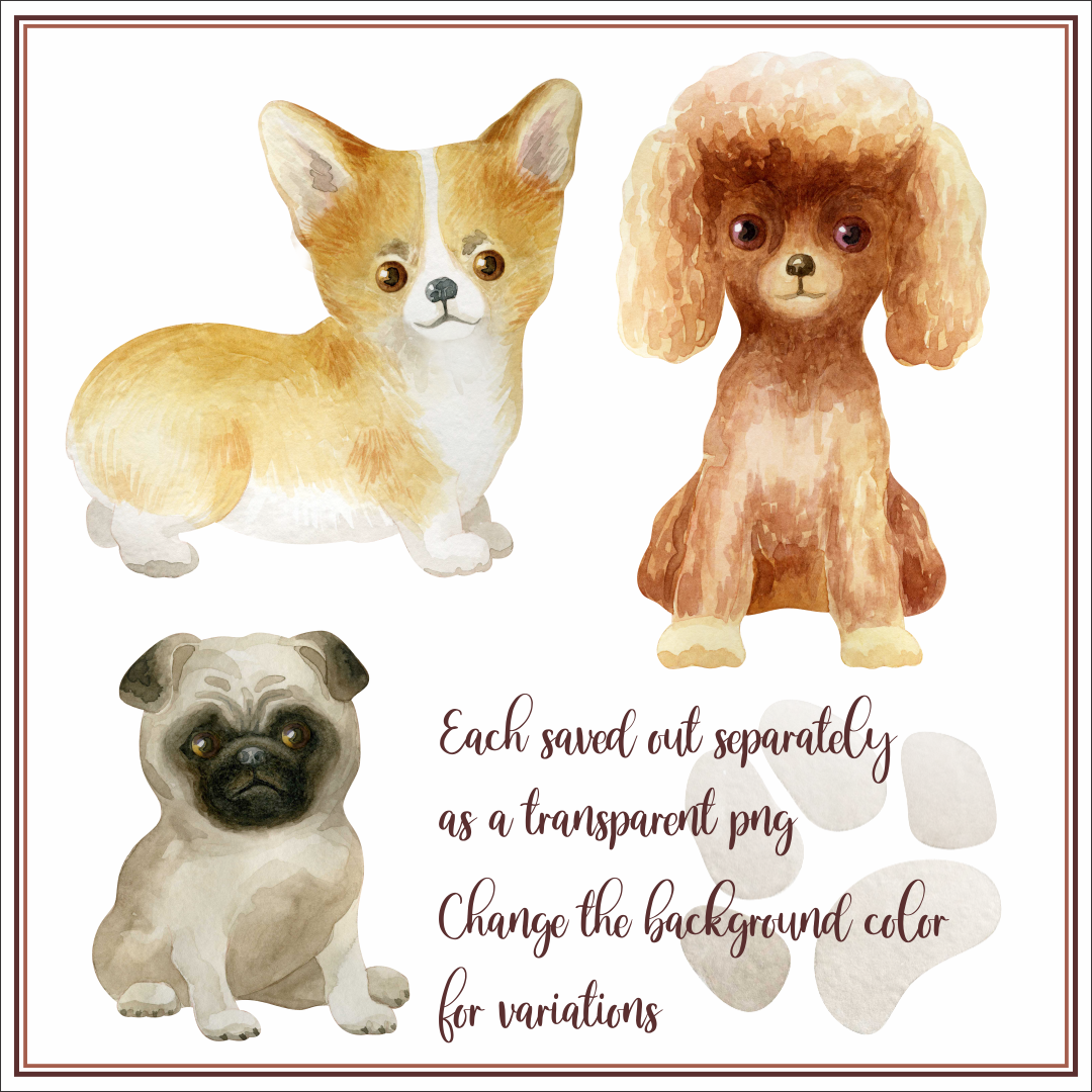 Cute Puppies Illustrations | Watercolor Dog Clipart - Inspire Uplift