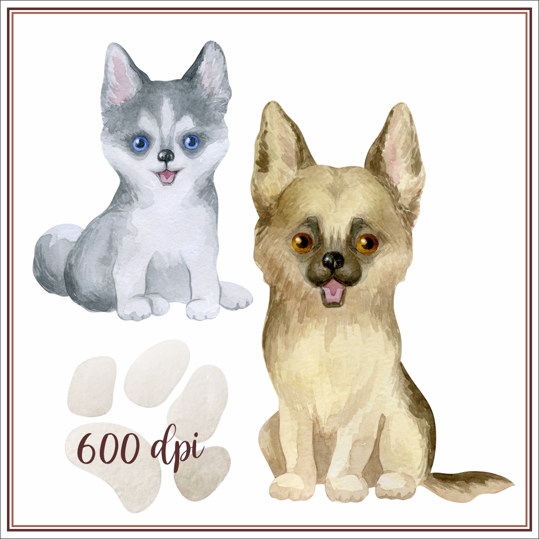 Cute Puppies Illustrations | Watercolor Dog Clipart - Inspire Uplift