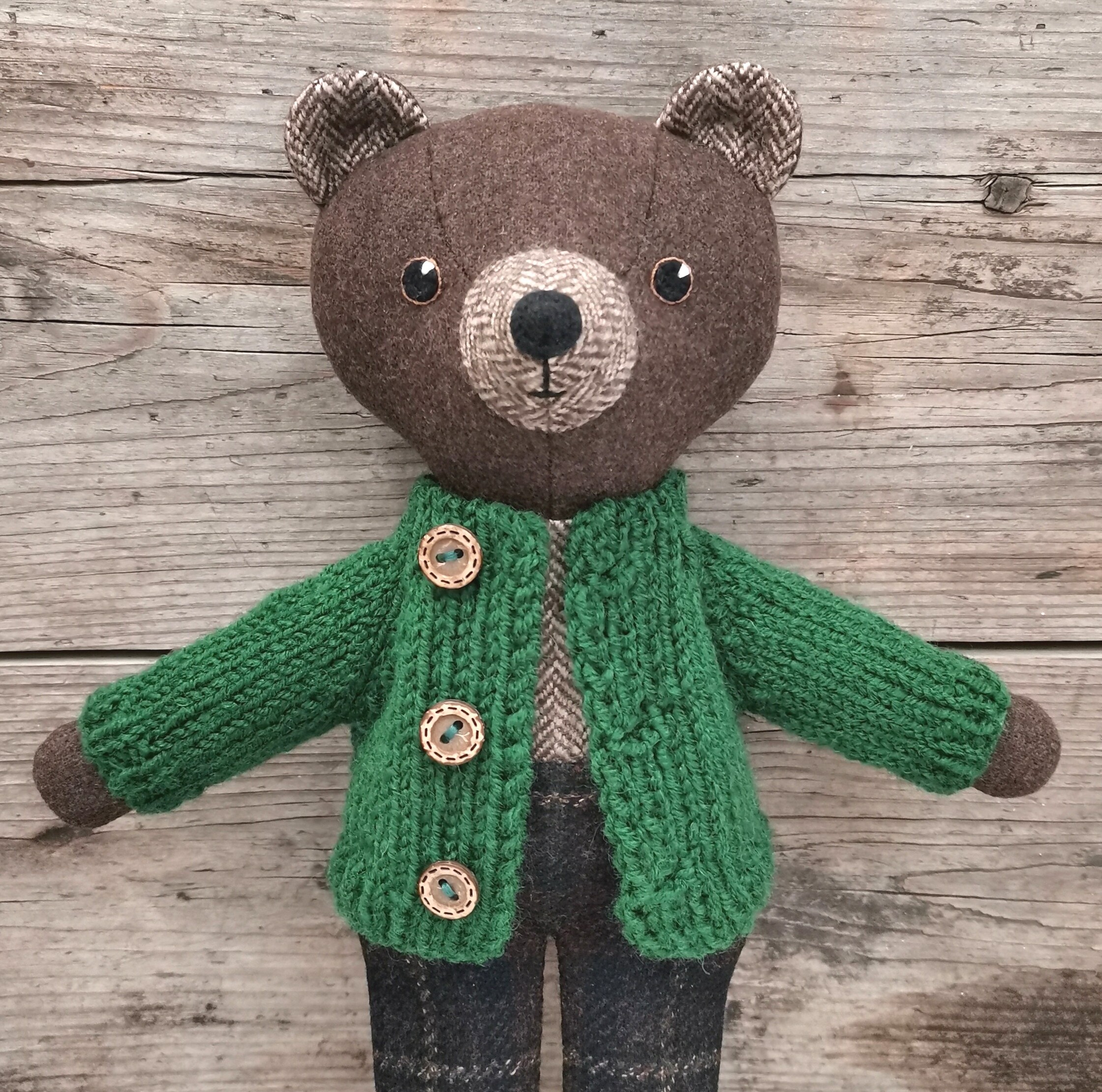 Brown bear boy, handmade teddy bear toy, wool stuffed doll | Inspire Uplift