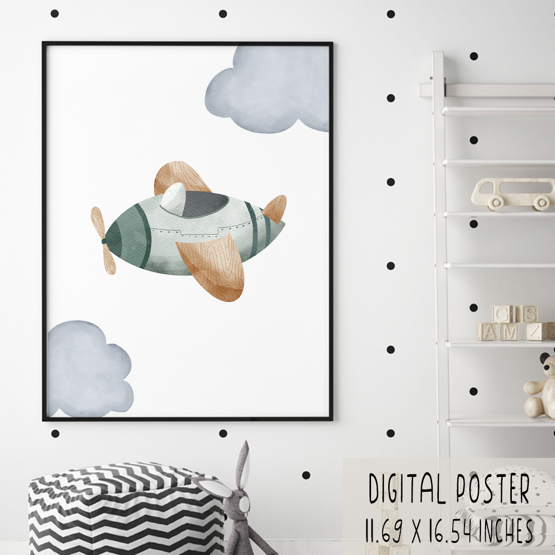Watercolor airplane digital poster printable | Inspire Uplift