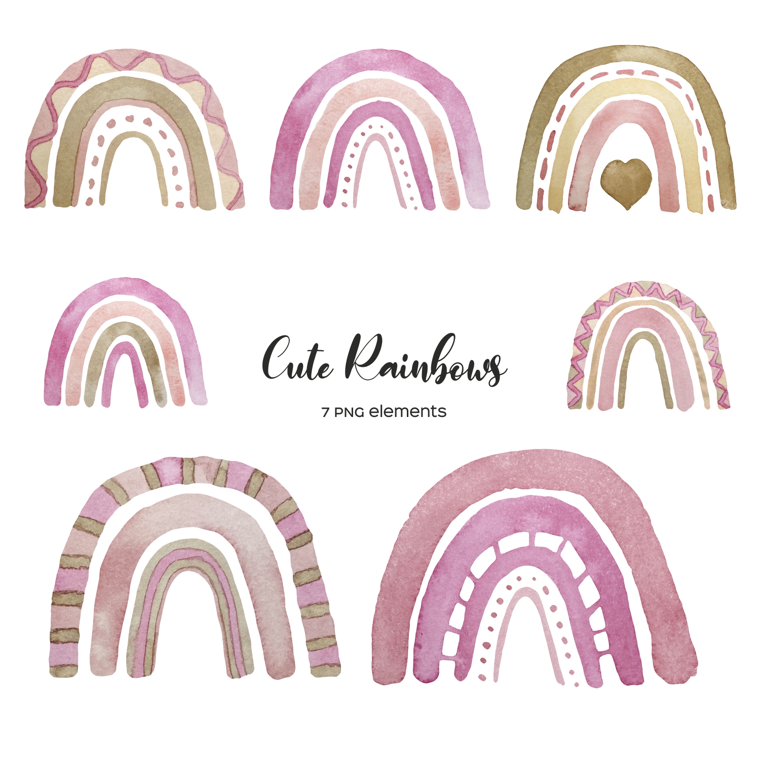 Pink watercolor rainbow clipart. Boho rainbows PNG - Inspire Uplift
