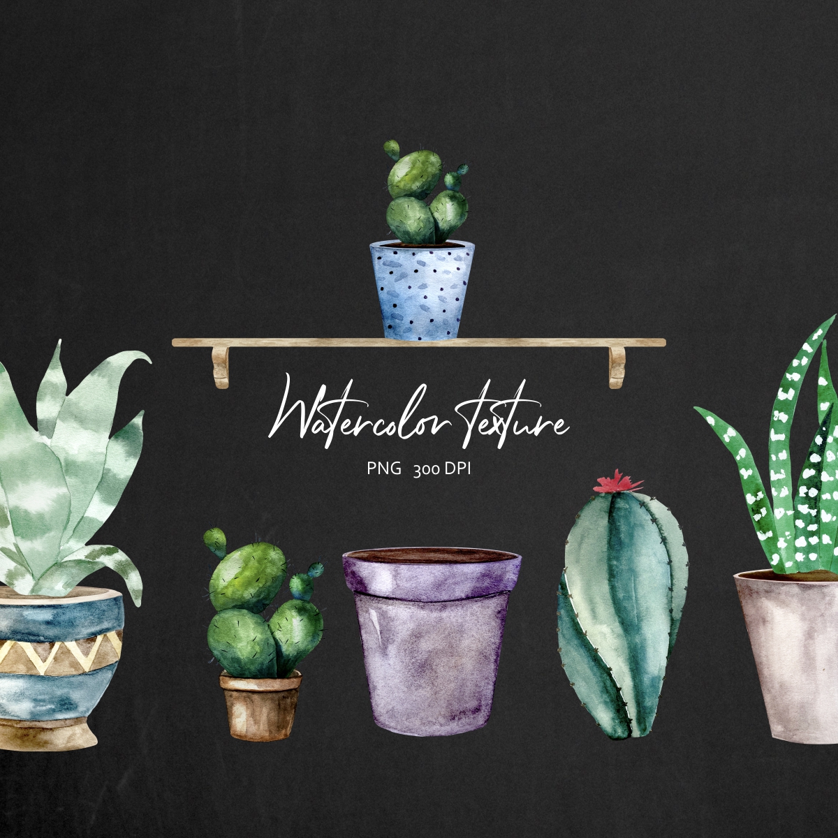 Watercolor cactus clipart, PNG cacti succulents in pots - Inspire Uplift