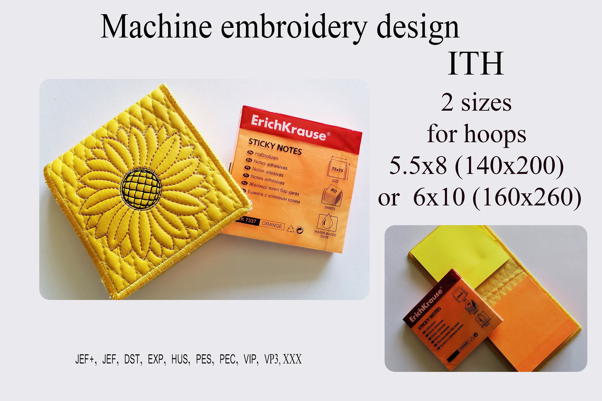 In the hoop Sticky note case sunflower embroidery design | Inspire Uplift