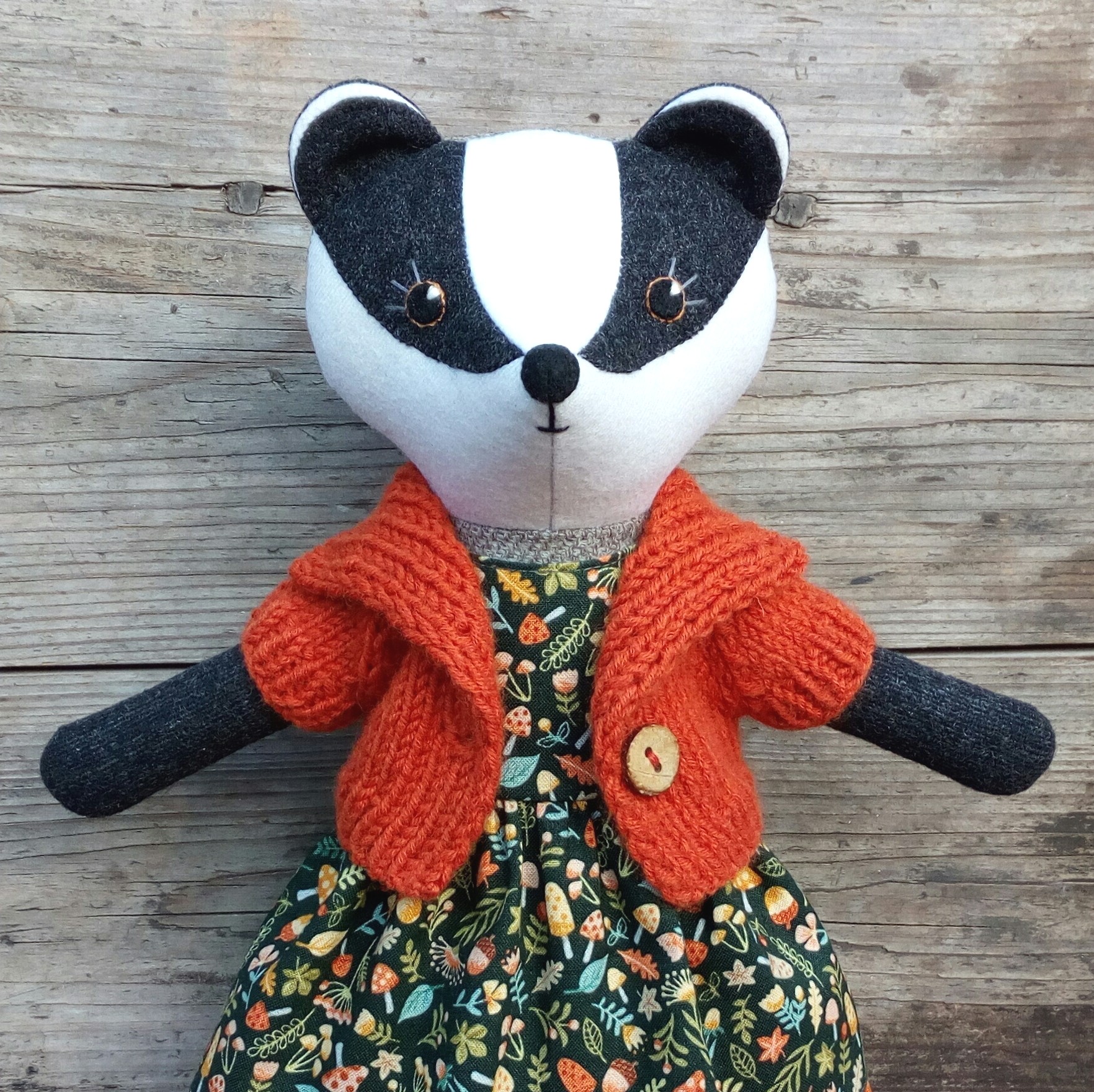 Badger girl, handmade plush doll, stuffed wool badger toy | Inspire Uplift