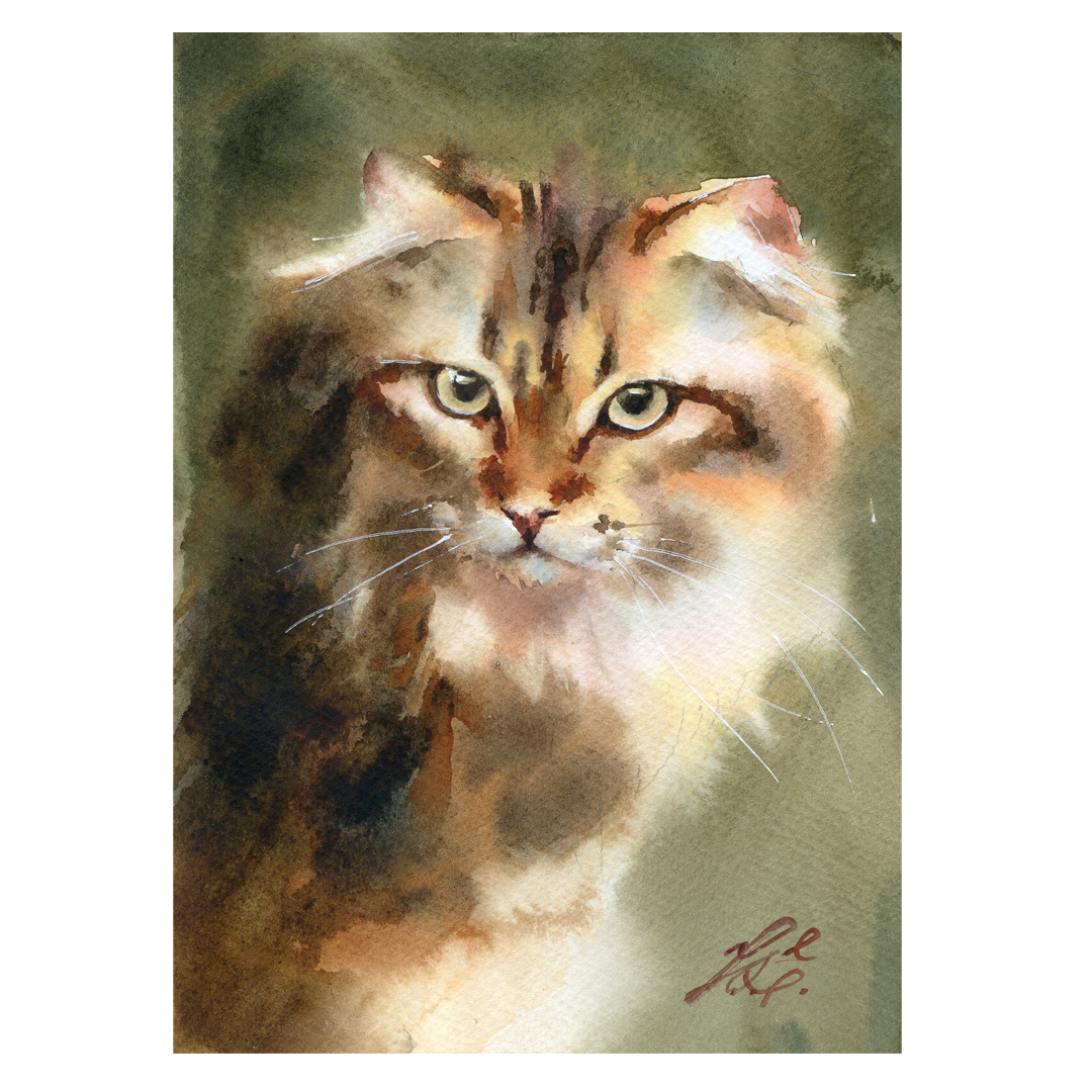 Red cat Original watercolor painting by Yulia Evsyukova | Inspire Uplift