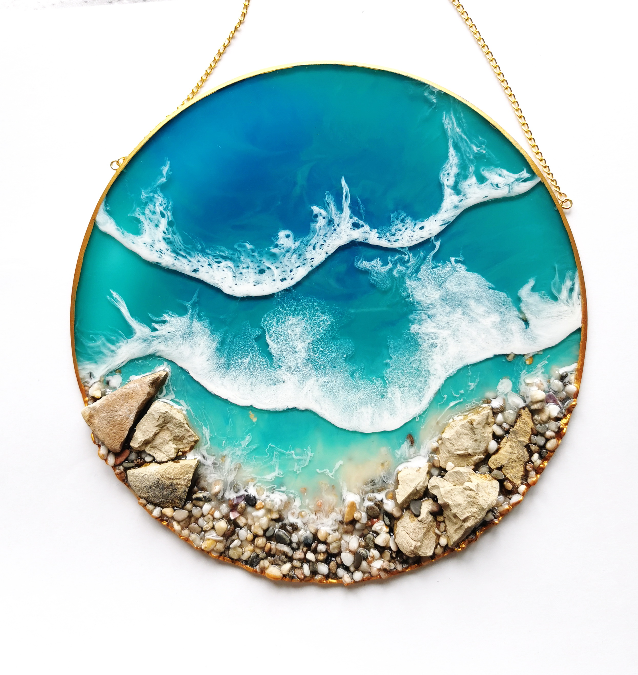 Circle Ocean Art Resin Ocean Painting Beach Wall Art Hanging - Inspire ...