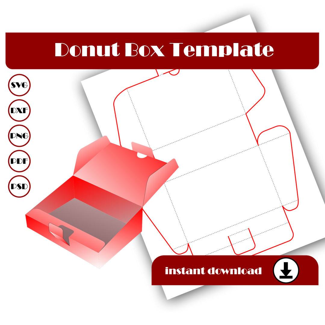 Donut box template, Cake box template, Gift box SVG, DXF, Pd | Inspire ...