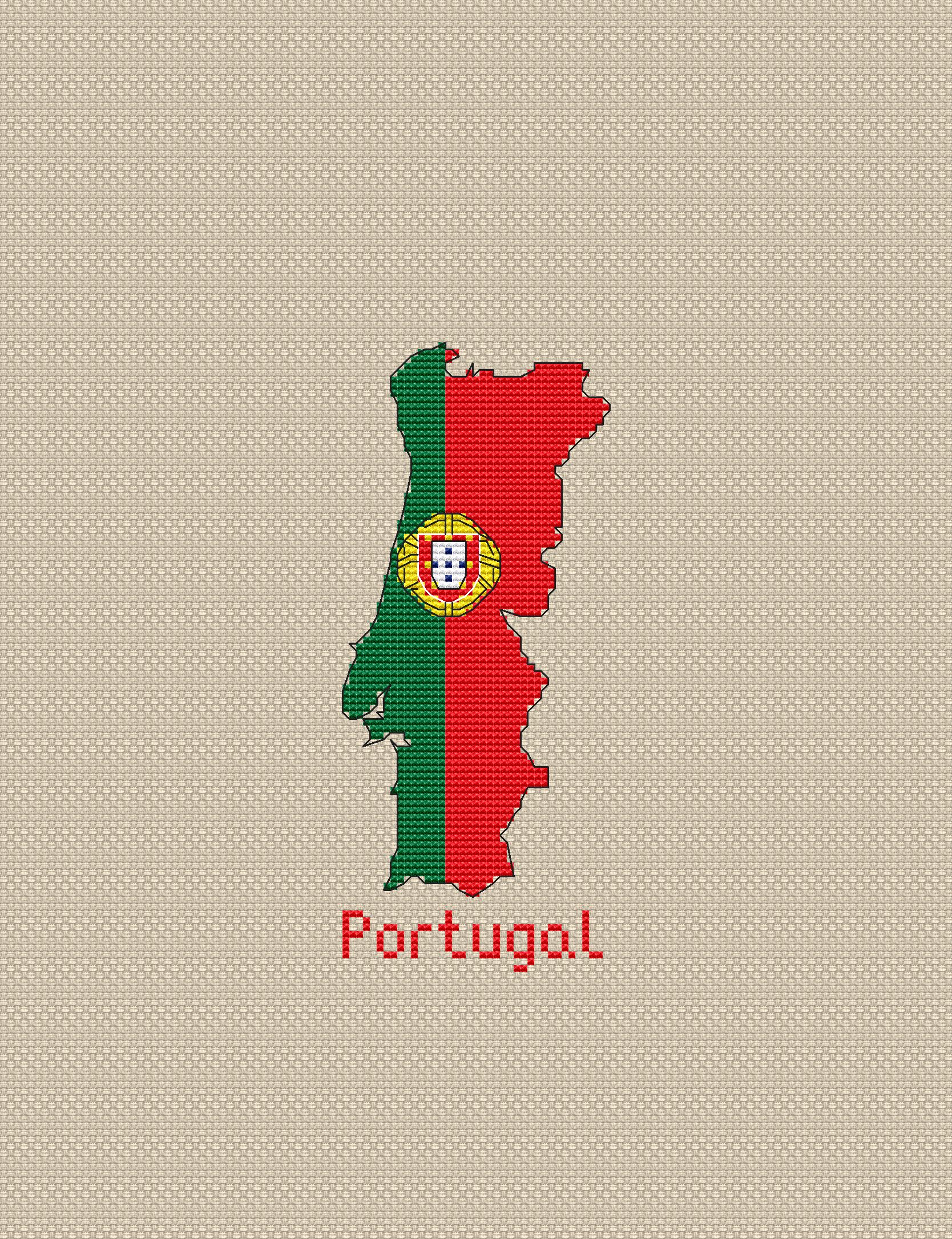 Portugal map Cross Stitch Pattern Modern PDF, Portugal Flag - Inspire ...