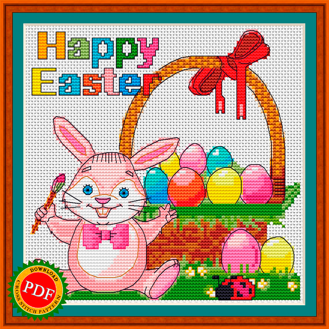 Happy Easter Cross Stitch Pattern | Easter Bunny | Inspire Uplift