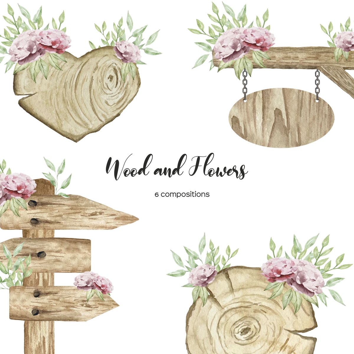 Watercolor wooden signboards with flowers. Floral wood clipa | Inspire ...