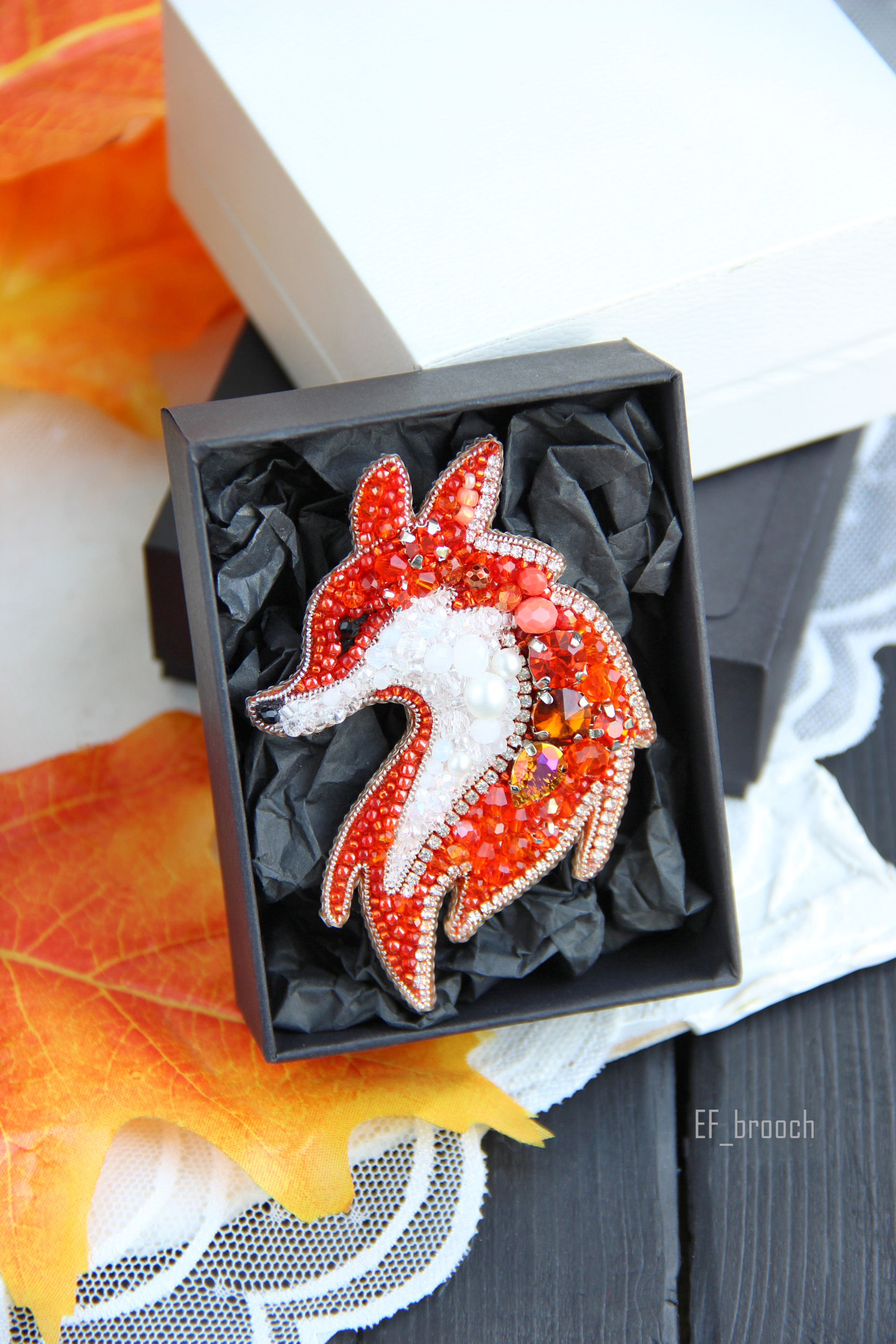Beaded brooch fox Brooch pin animal Embroidered brooch fox F - Inspire ...
