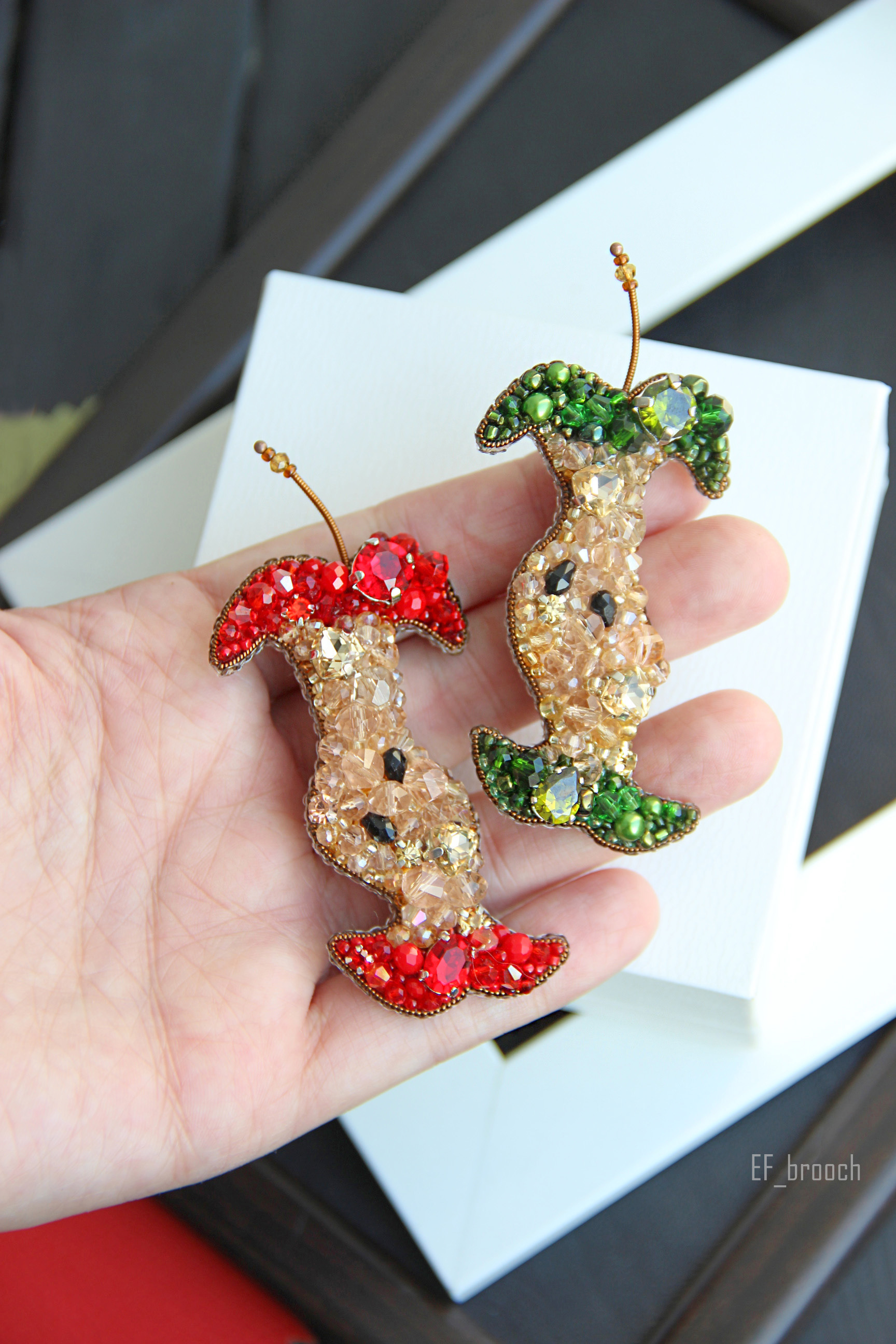 Apple beaded brooch Brooch fruit pin Apple core brooch Embr - Inspire ...