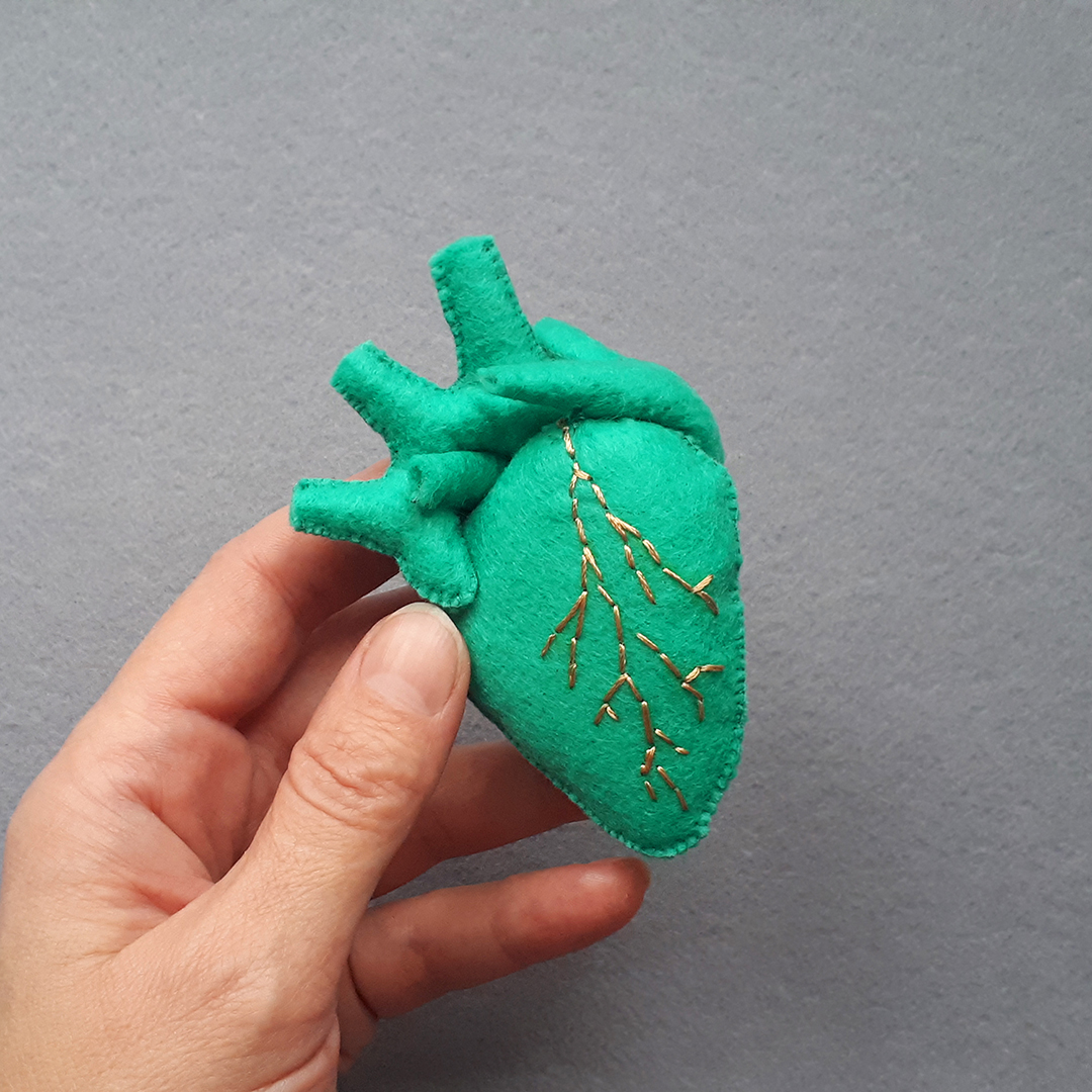 Human heart pattern , Gift for doctor brooch Green anatomica - Inspire ...