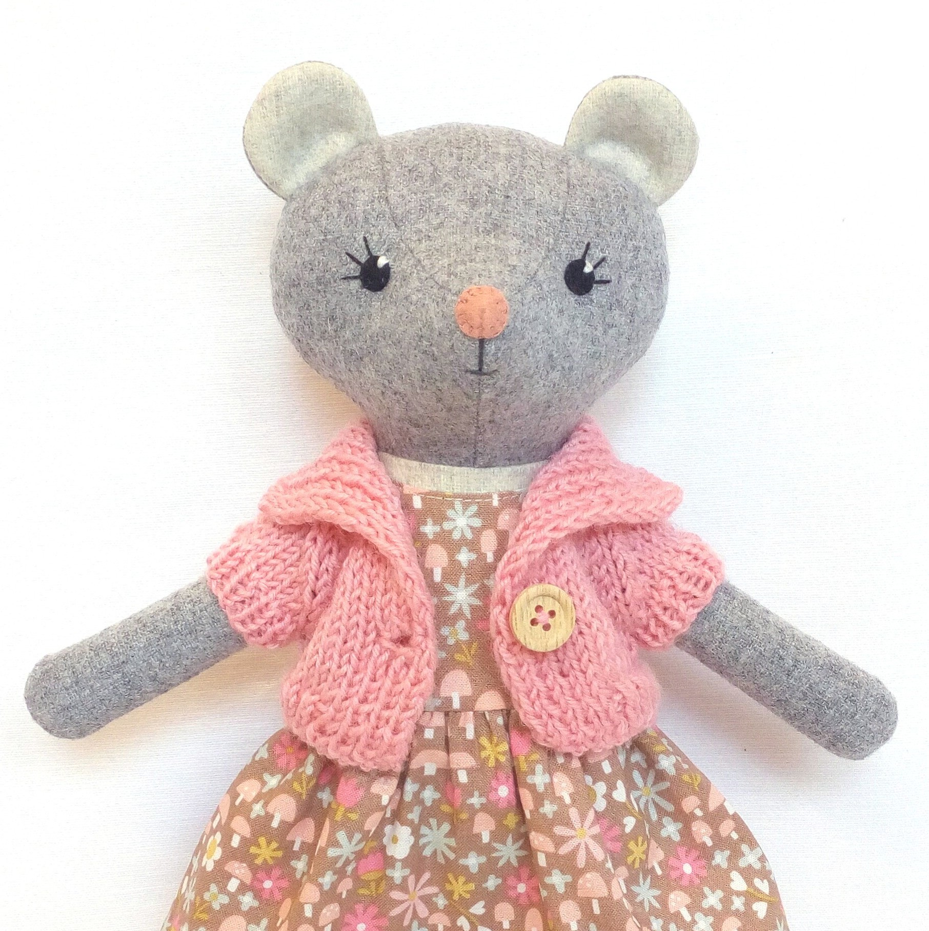 Gray mouse girl, handmade stuffed doll, wool plush rat | Inspire Uplift