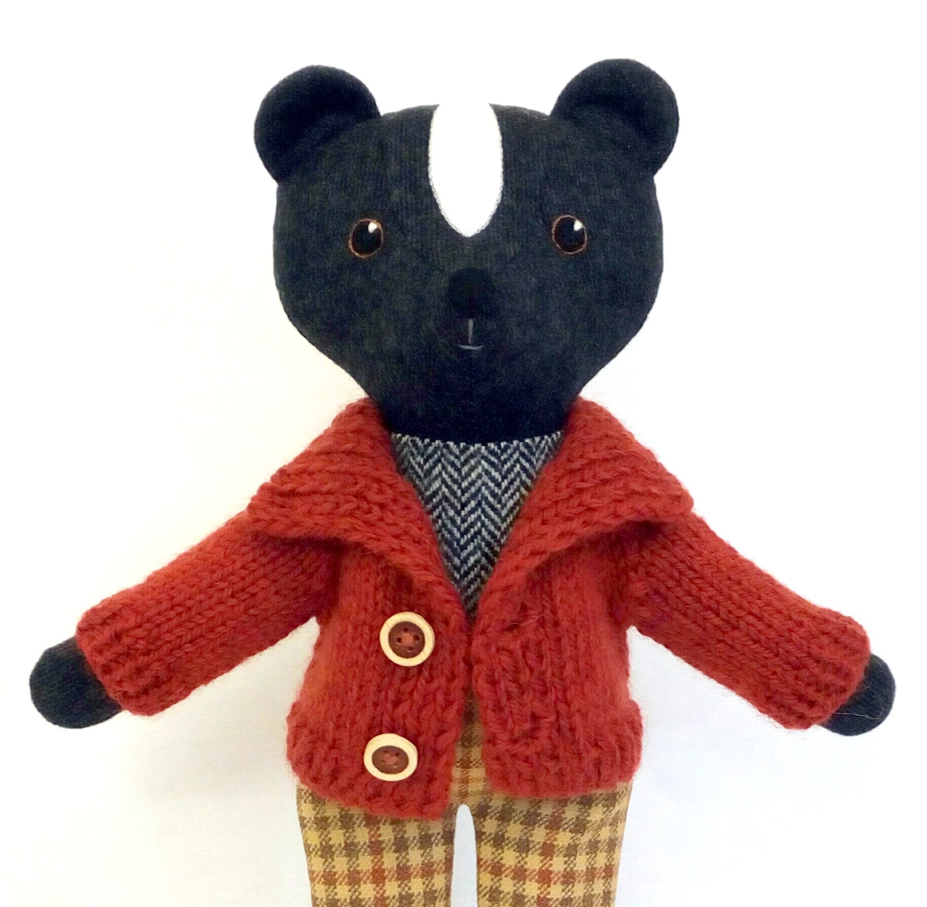 Skunk boy, handmade plush animal, wool stuffed skunk doll - Inspire Uplift