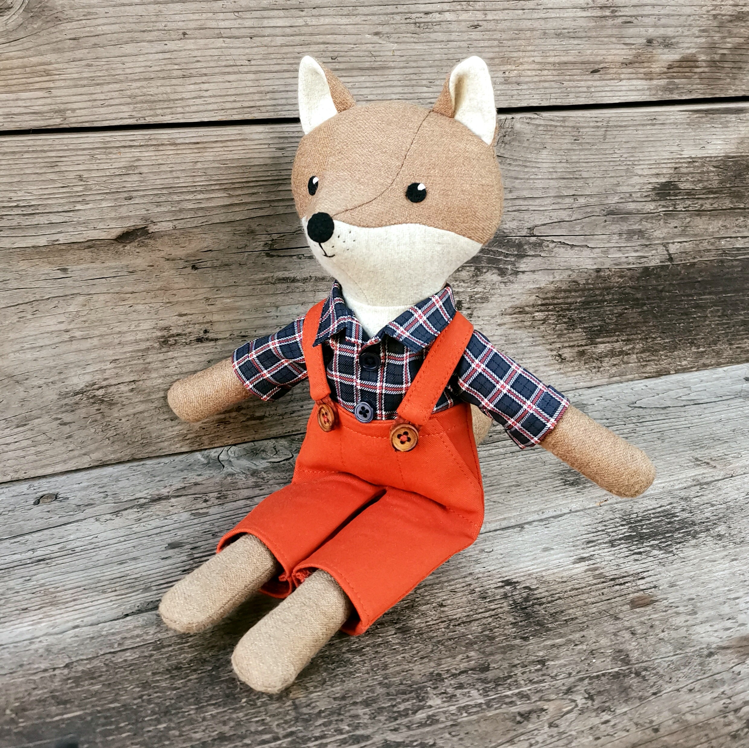 Beige coyote boy, stuffed wool doll, textile plush toy - Inspire Uplift