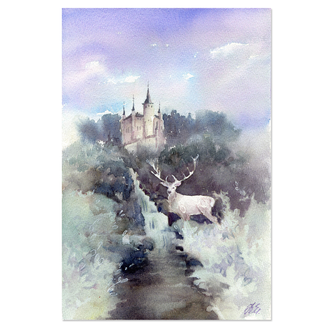 Rune deer painting Fantasy castle art Original watercolor by | Inspire ...