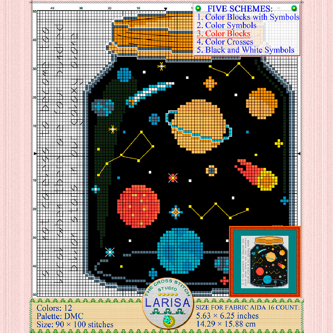 Galaxy Cross Stitch Pattern | Space Galaxy In The Jar - Inspire Uplift