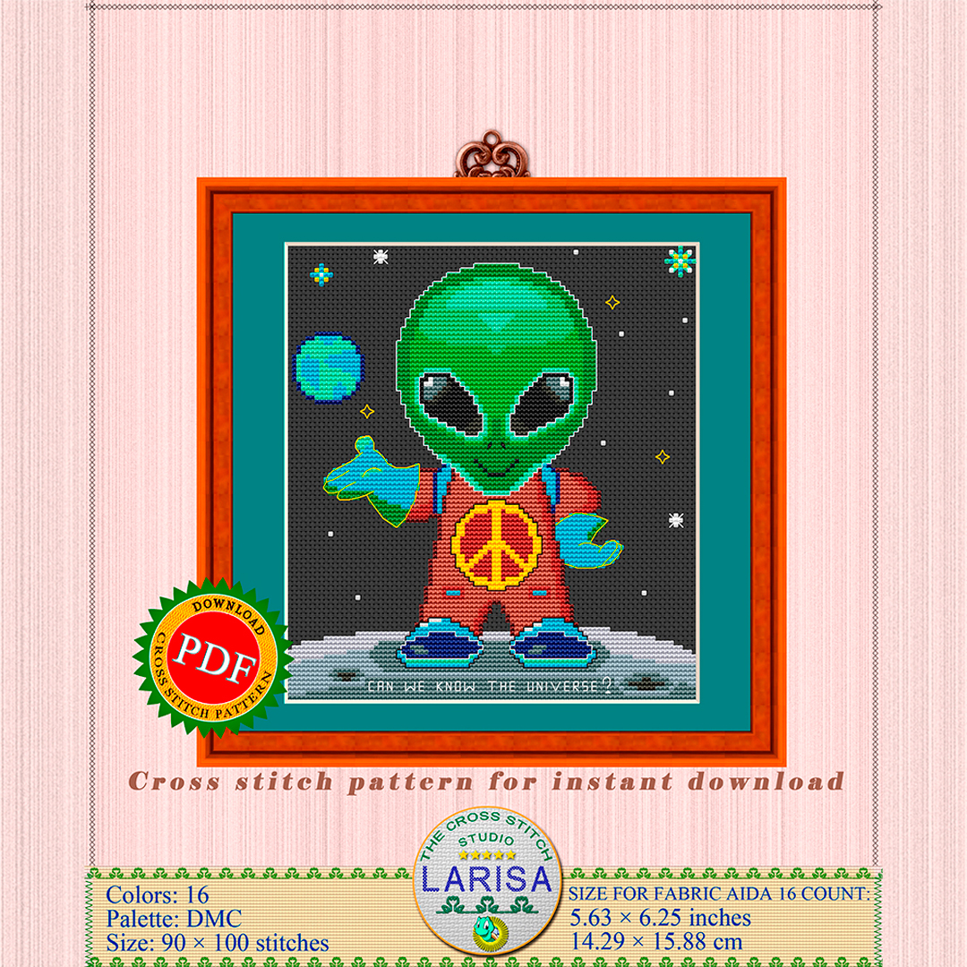 Alien Cross Stitch Pattern | Alien visitor - Inspire Uplift