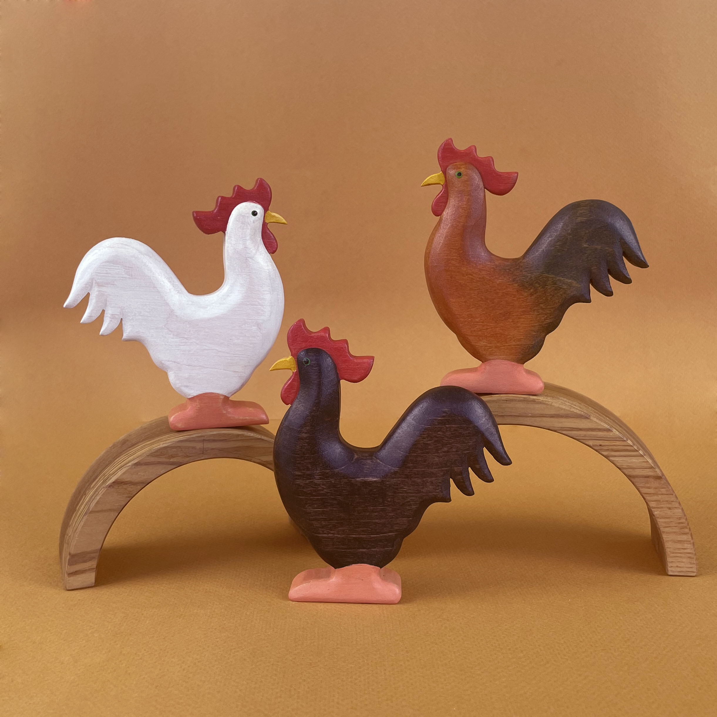 Wooden rooster figurine (1 pcs) - Wooden farm animals - Wood - Inspire ...