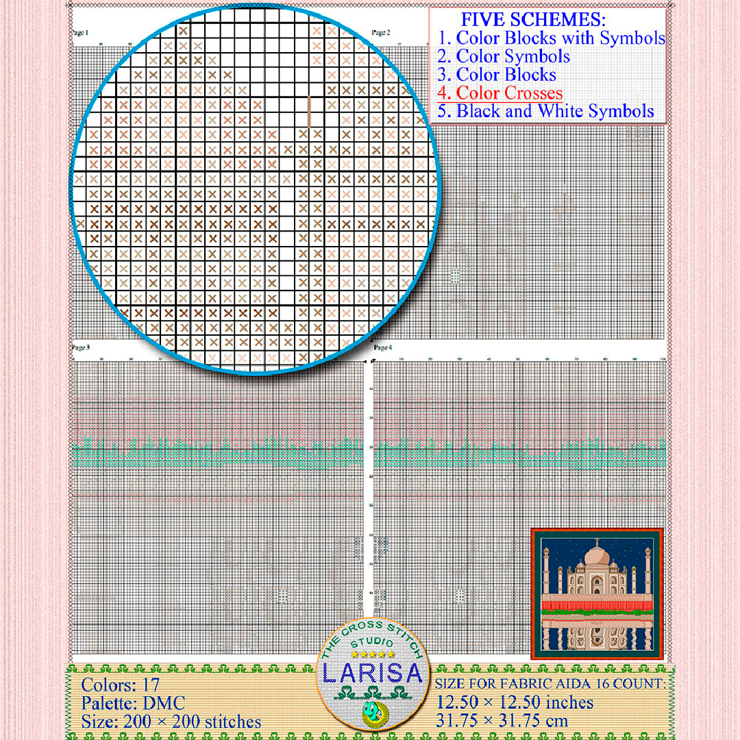 Taj Mahal Cross Stitch Pattern | Marble Mausoleum - Inspire Uplift