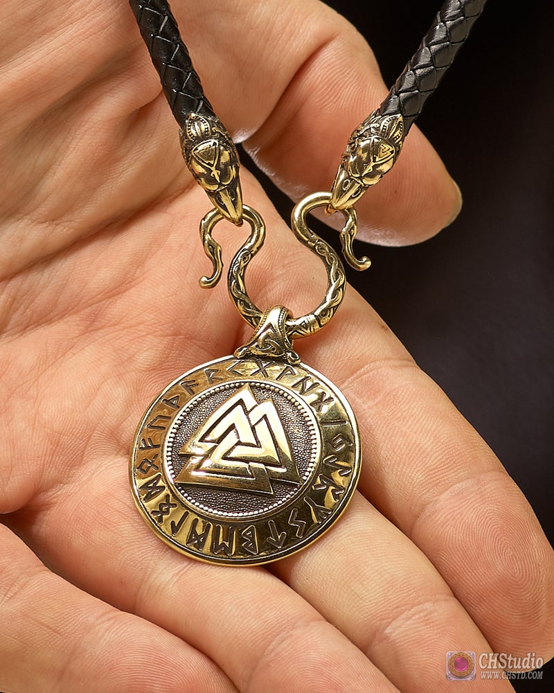 Valknut Futhark Runes Leather Necklace | Inspire Uplift