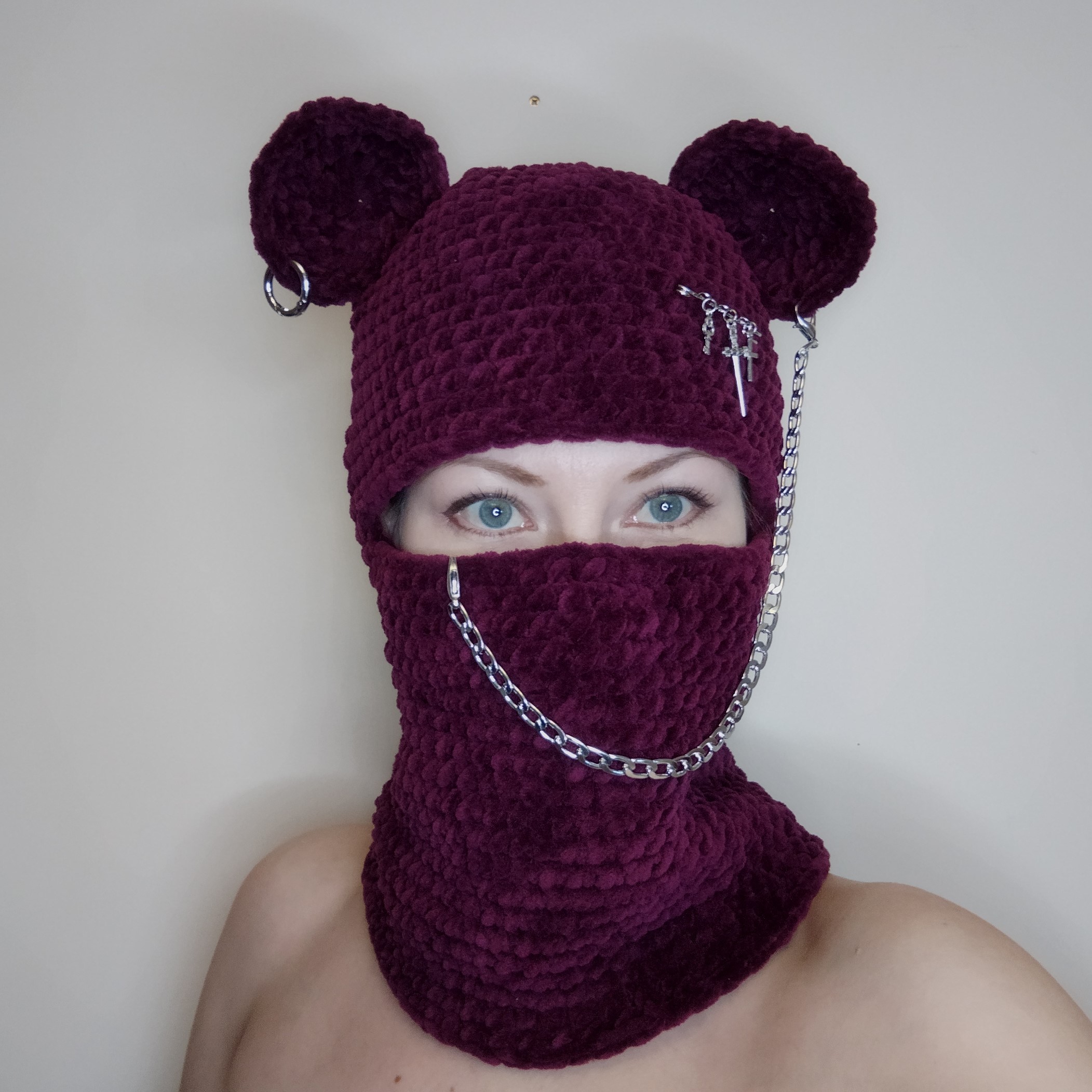 Crazy bear balaclava crochet Goth balaclava with bear ears - Inspire Uplift