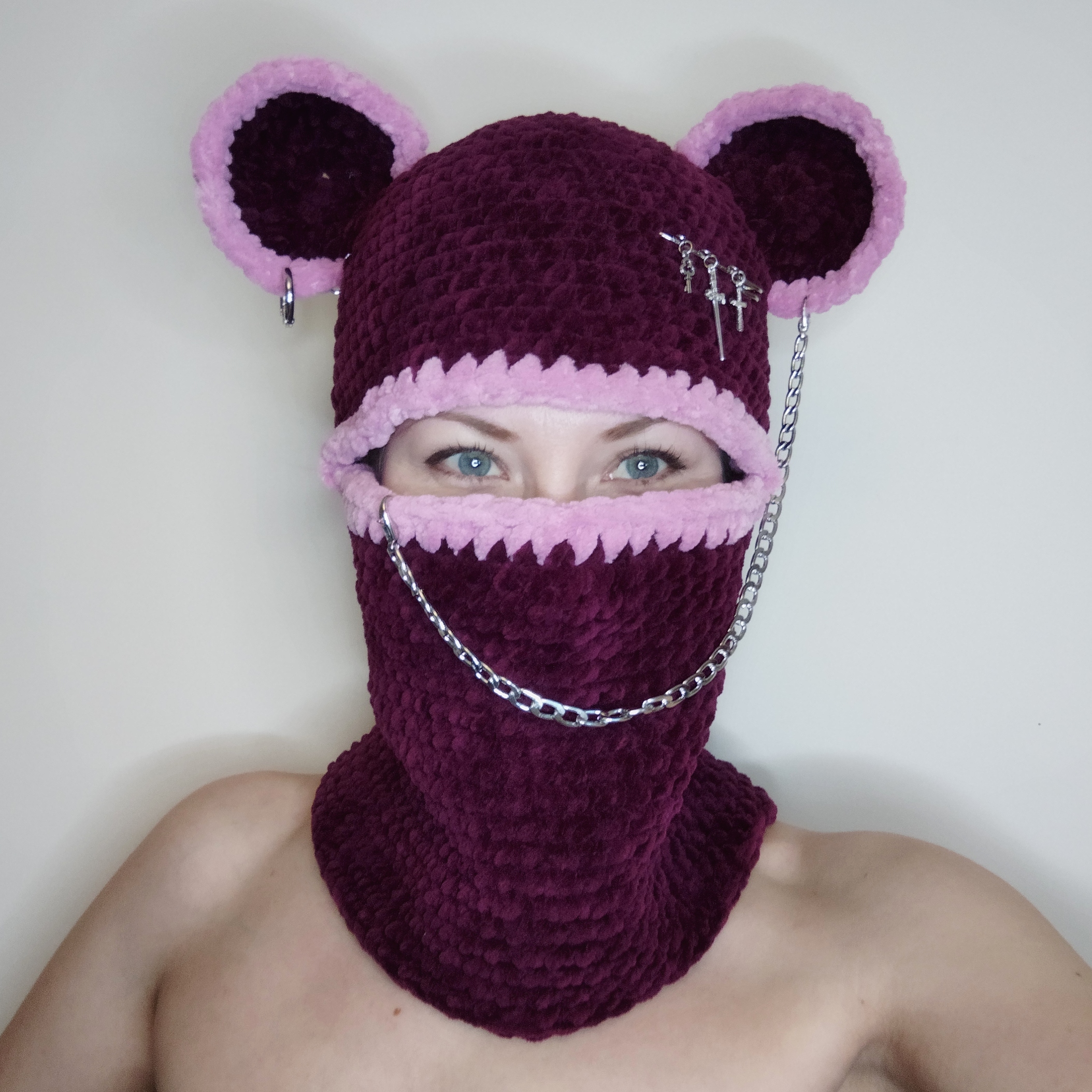 Pastel goth balaclava crochet Fluffy bear balaclava with cha | Inspire ...