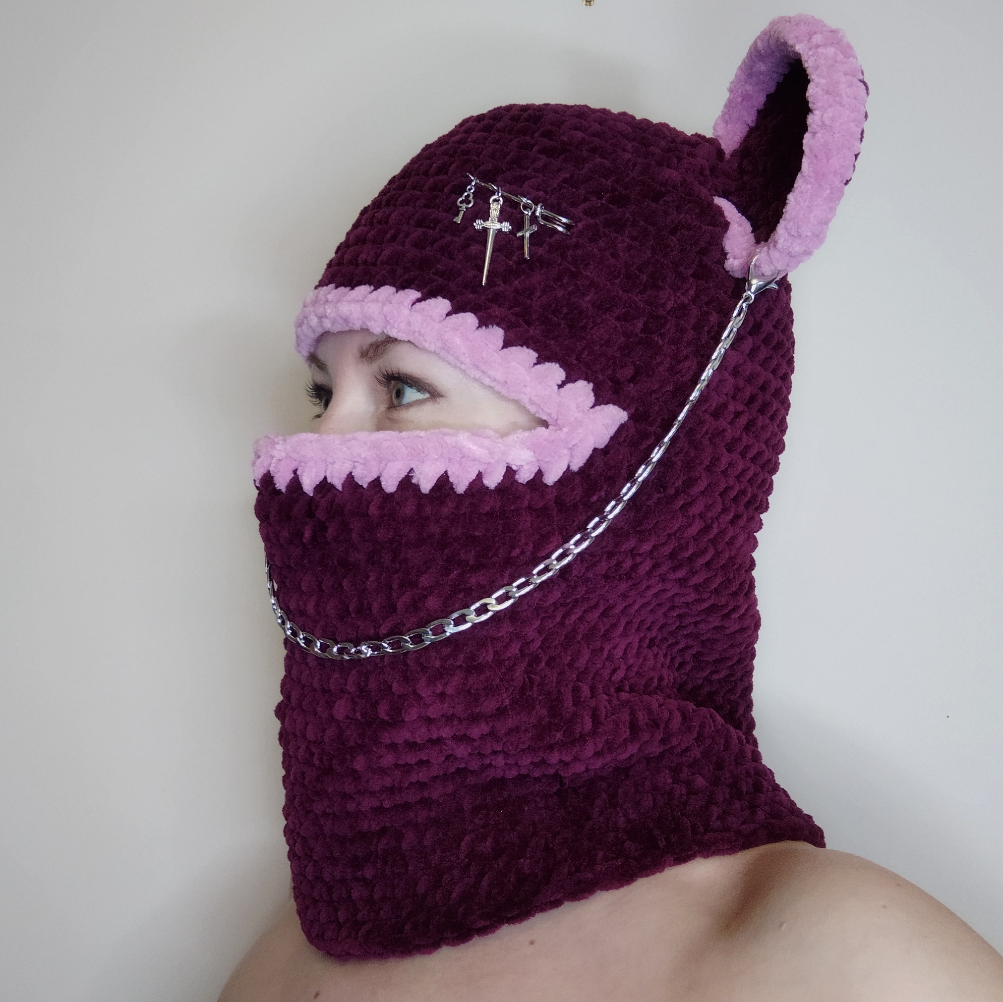 Pastel goth balaclava crochet. Fluffy bear balaclava with ch - Inspire ...