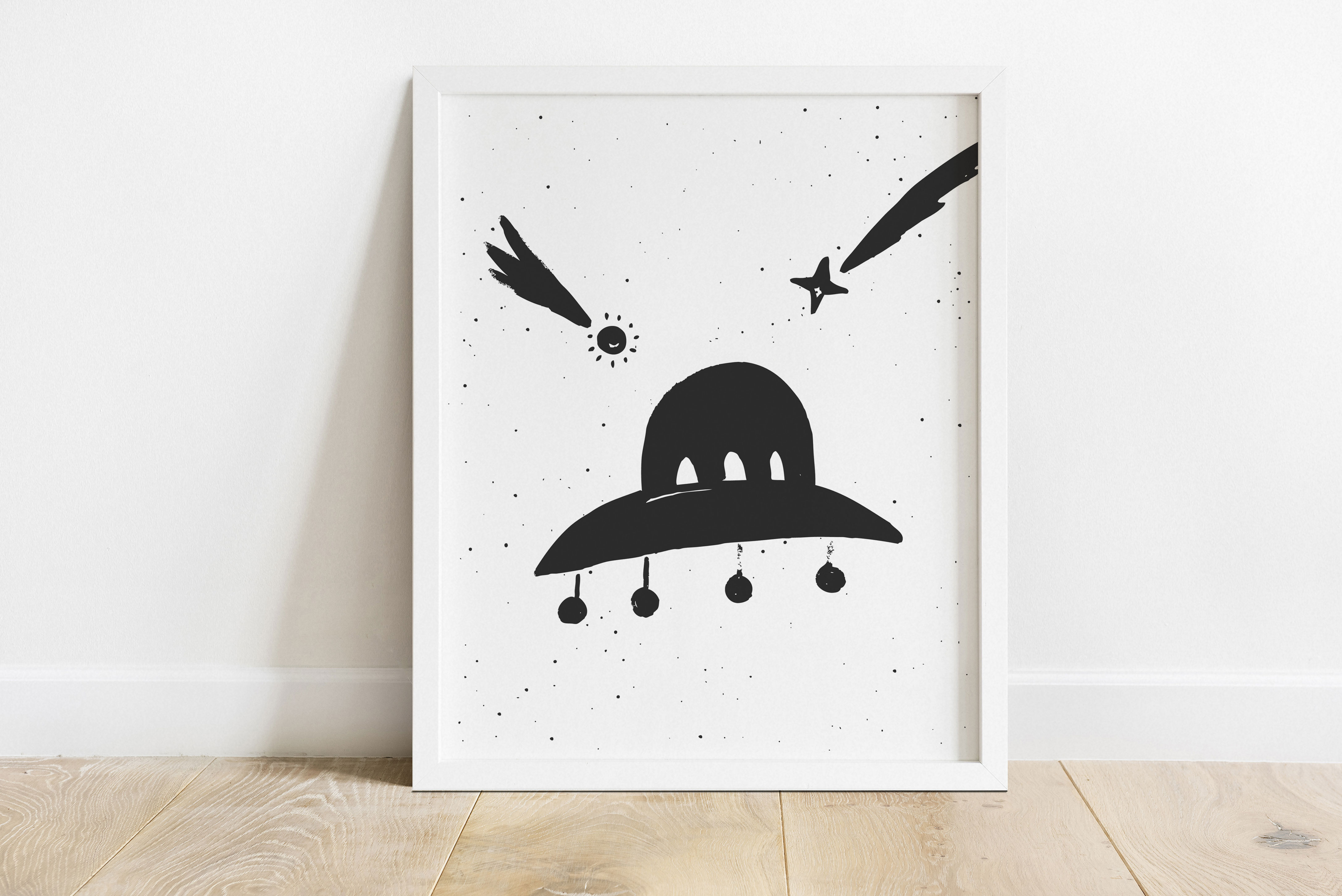 UFO poster for kids, UFO print for baby, Flying Saucer print - Inspire ...