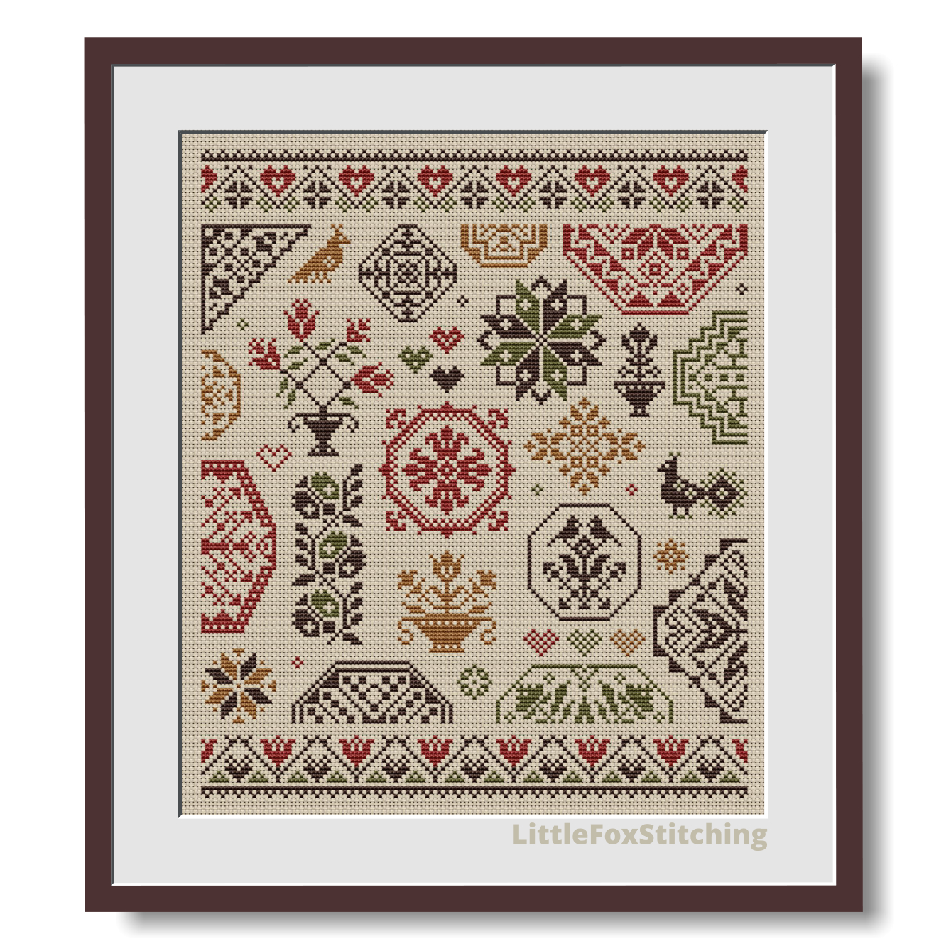 Quaker Pattern Flowers and Birds 2 Folk Sampler - Inspire Uplift