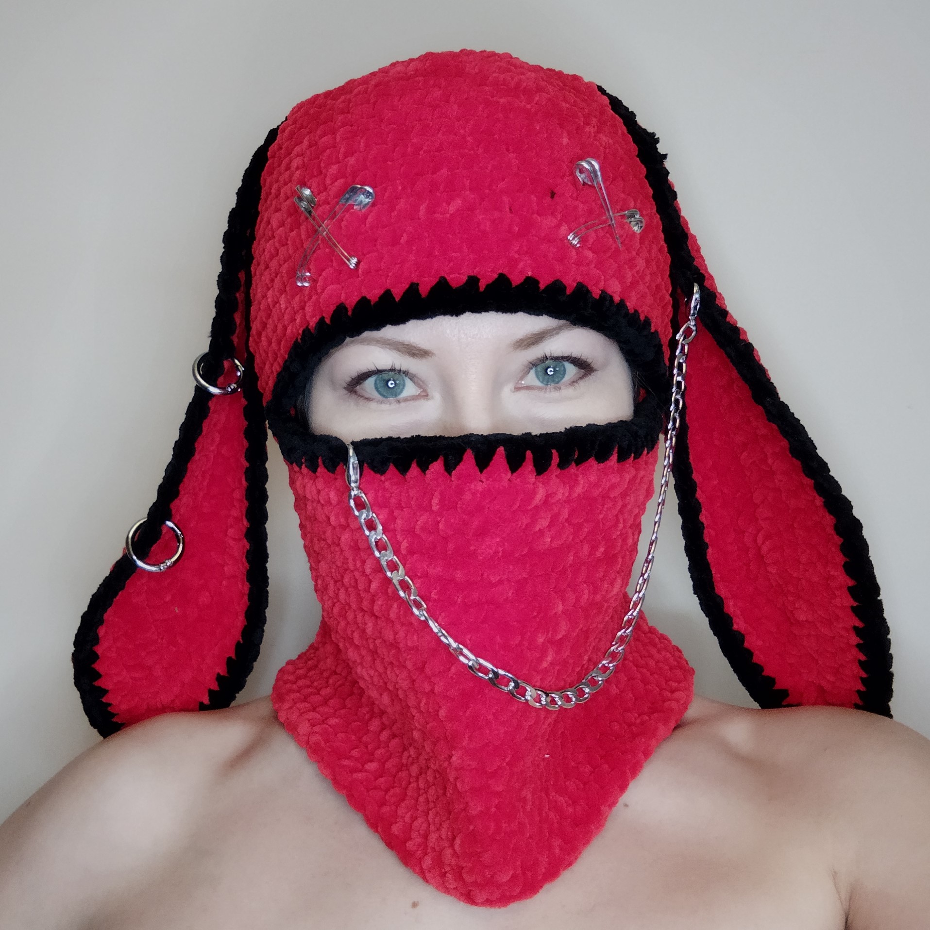 Red bunny balaclava with chain Sexy bunny kigurumi mask | Inspire Uplift