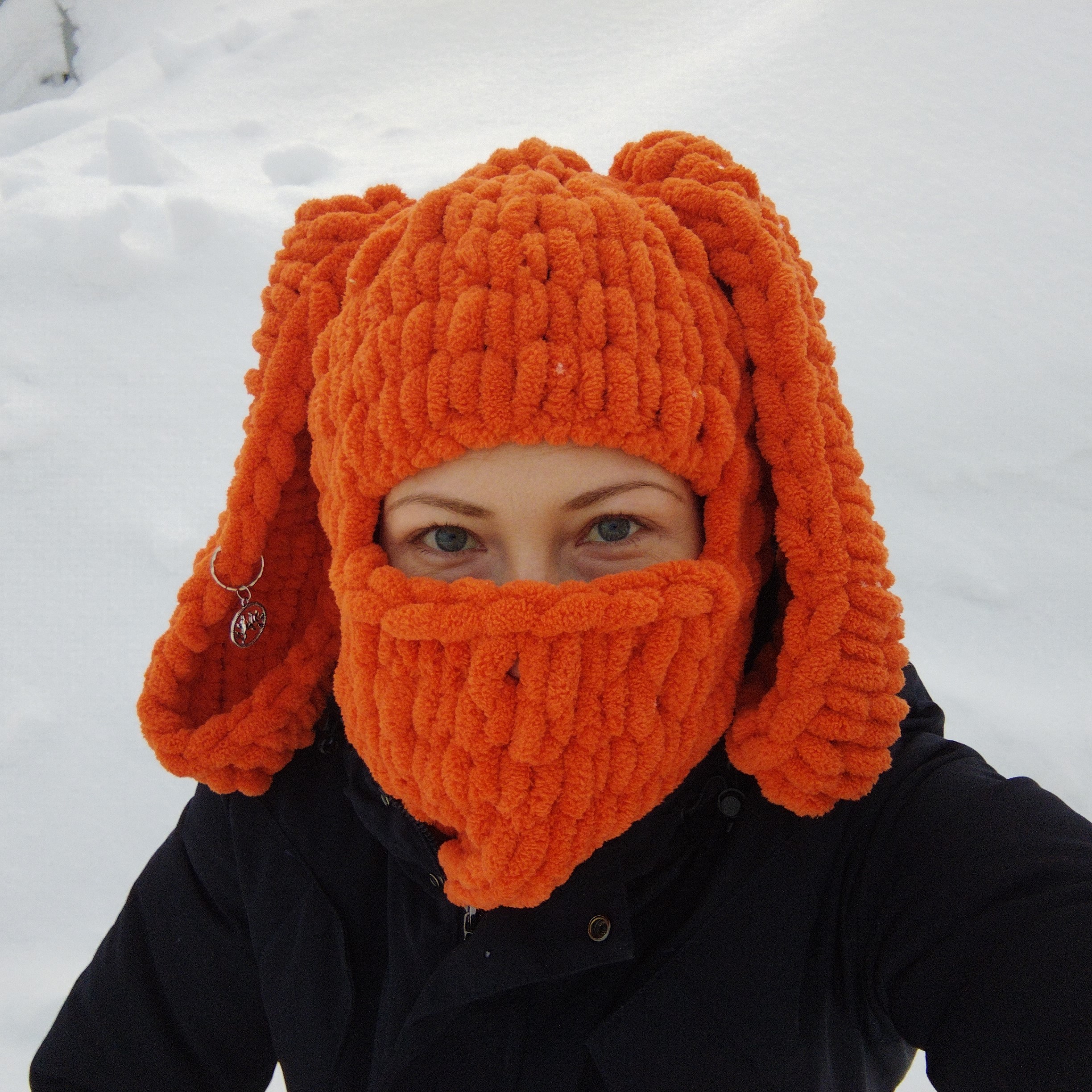 Orange bunny balaclava with ears Fluffy balaclava crochet | Inspire Uplift