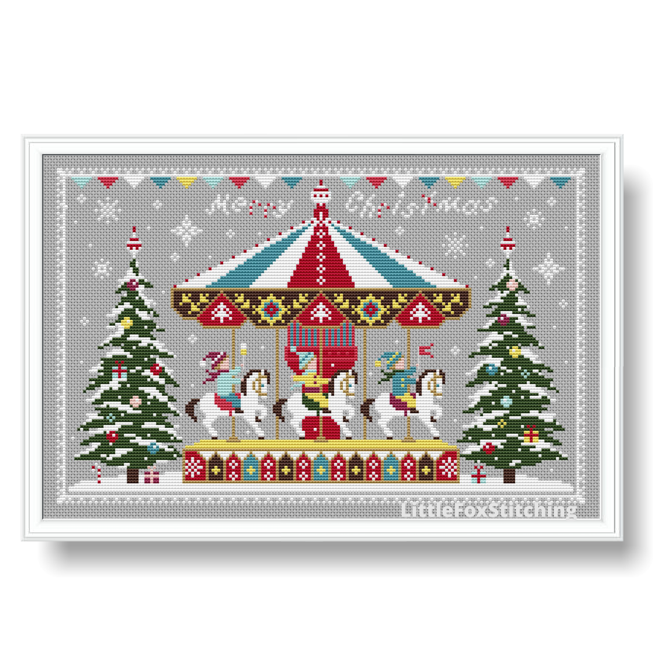 Merry Christmas Carousel Happy Sampler Cross Stitch - Inspire Uplift