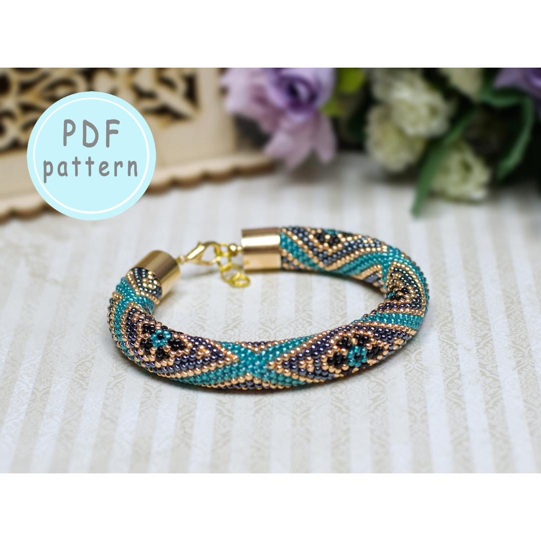 bead crochet PDF pattern green bracelet, bead rope pdf patte | Inspire ...