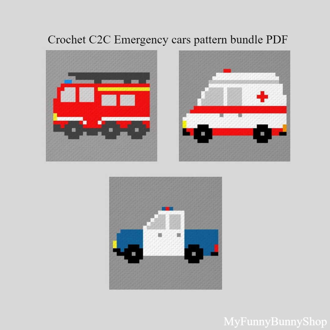Crochet C2C Emergency cars pattern bundle PDF | Inspire Uplift