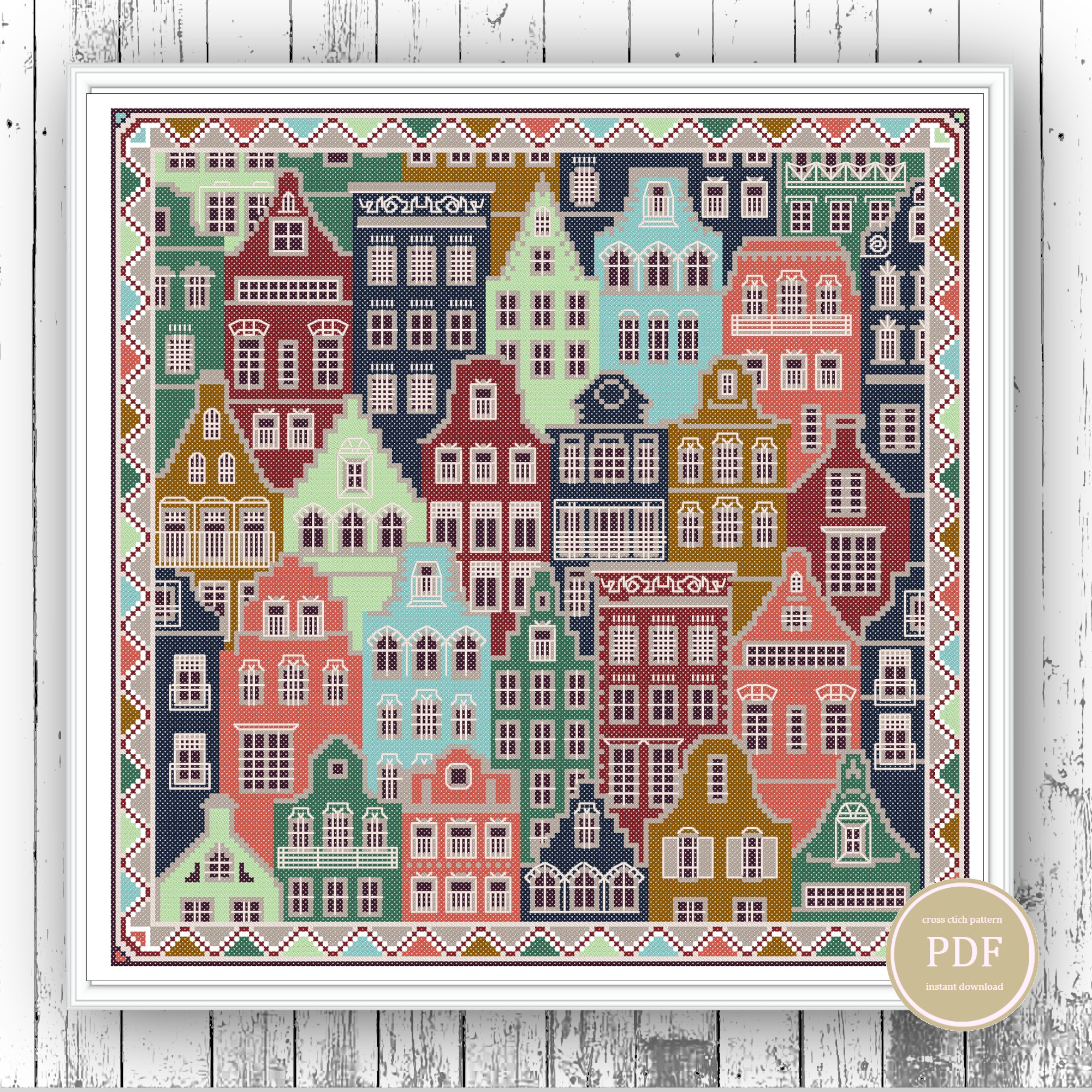 Patchwork Cross Stitch Pattern Dutch City Modern Design Embr | Inspire ...